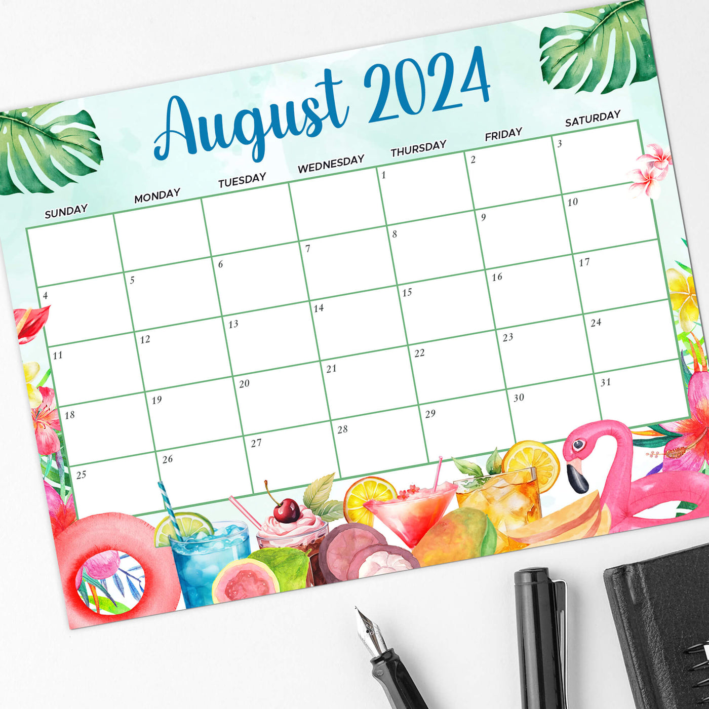 PDF August 2024 Island Getaway Themed Calendar | Printable Tropical ...