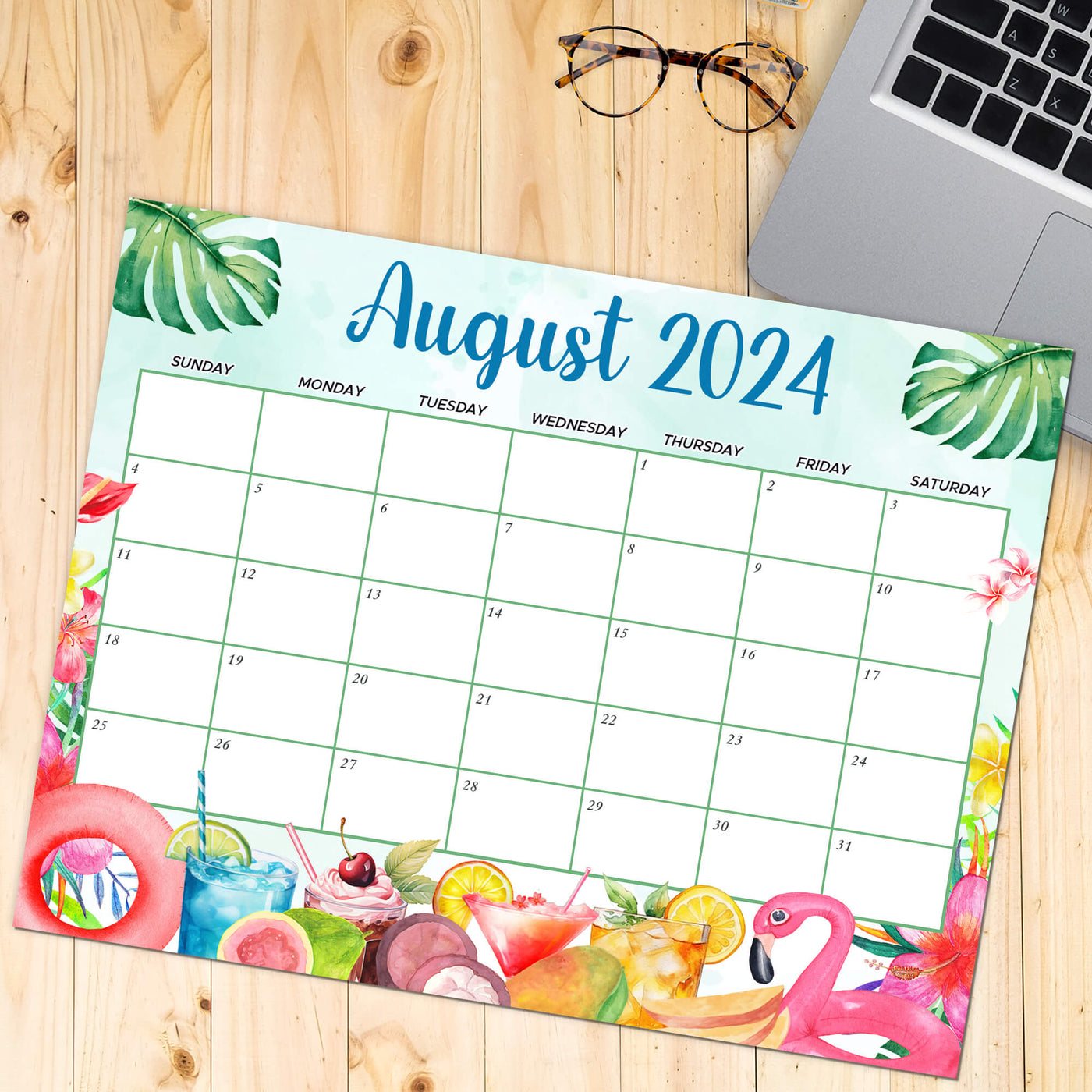 PDF August 2024 Island Getaway Themed Calendar | Printable Tropical ...