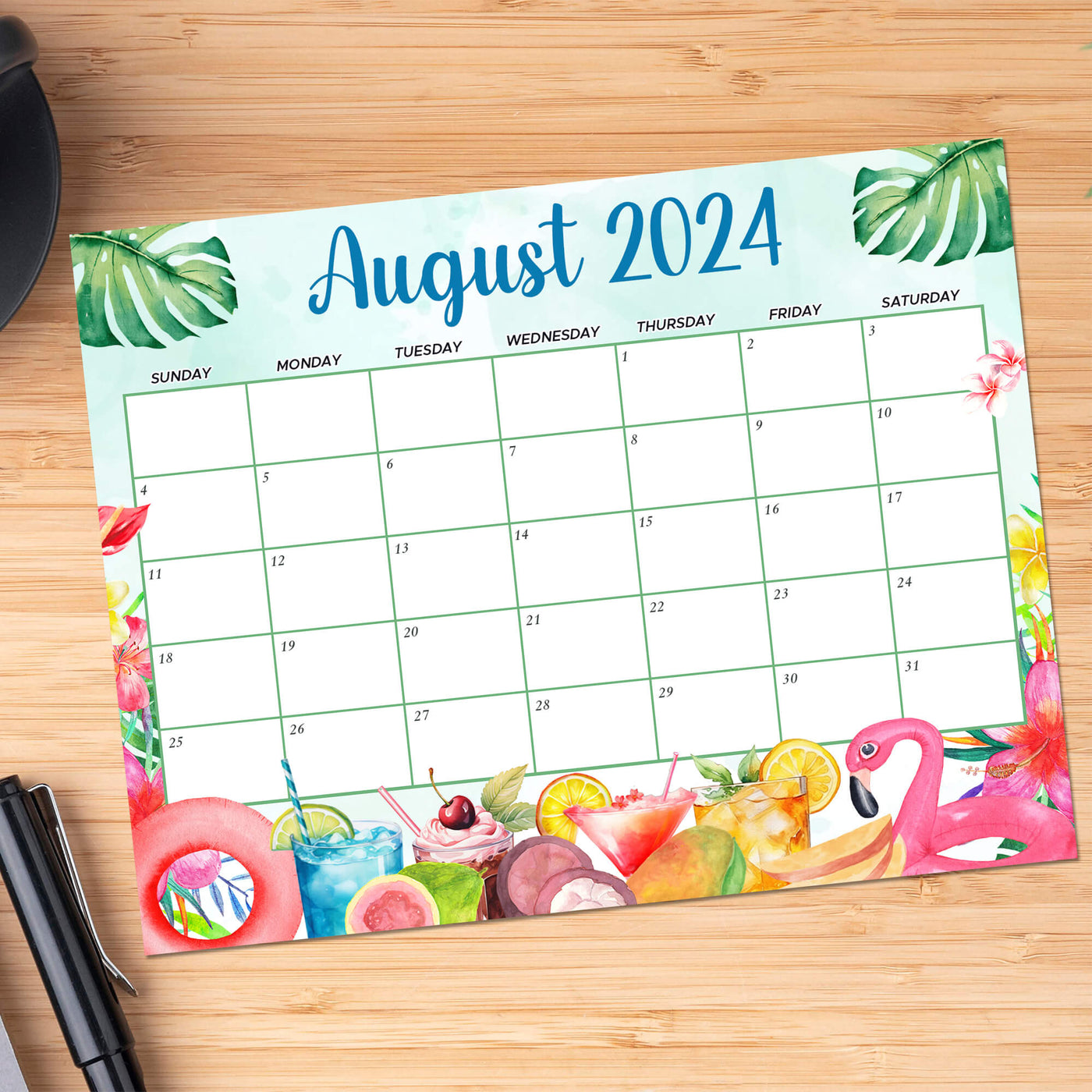 PDF August 2024 Island Getaway Themed Calendar | Printable Tropical ...