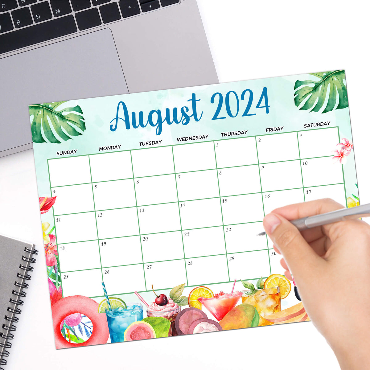 PDF August 2024 Island Getaway Themed Calendar | Printable Tropical ...