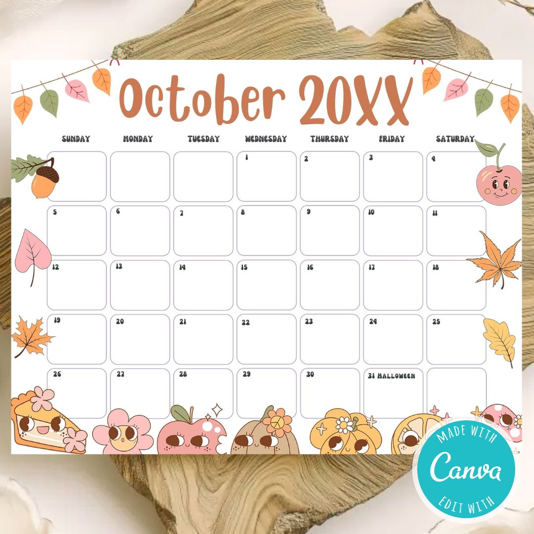 Customizable October Groovy Retro Calendar - Posh Park