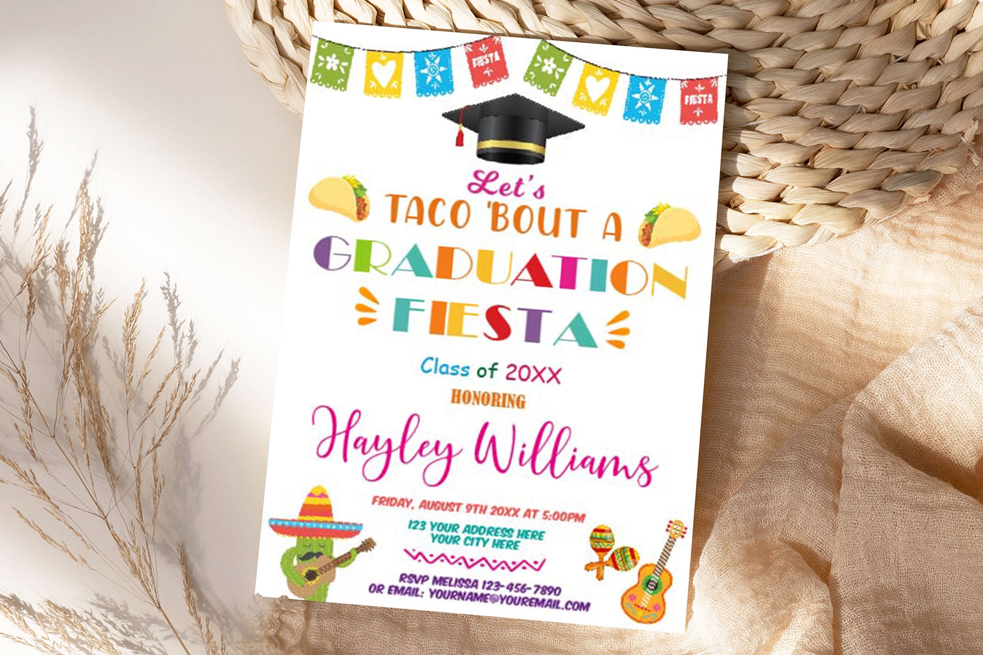 Customizable Taco Bout Graduation Invitation Template | Festival Themed ...