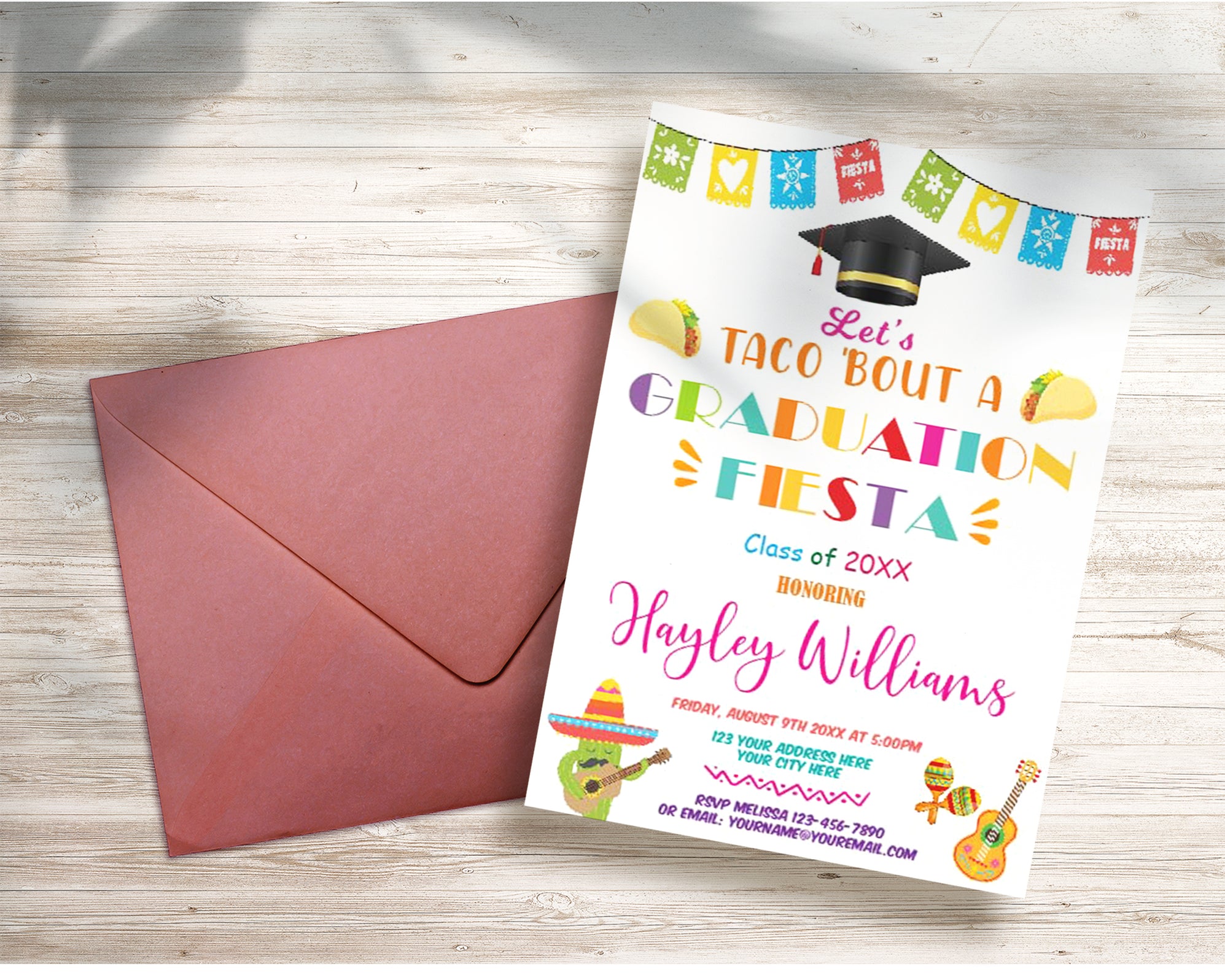 Customizable Taco Bout Graduation Invitation Template | Festival Themed ...