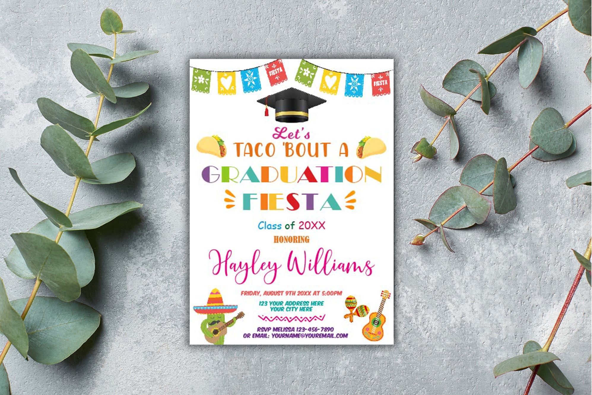 Customizable Taco Bout Graduation Invitation Template | Festival Themed ...