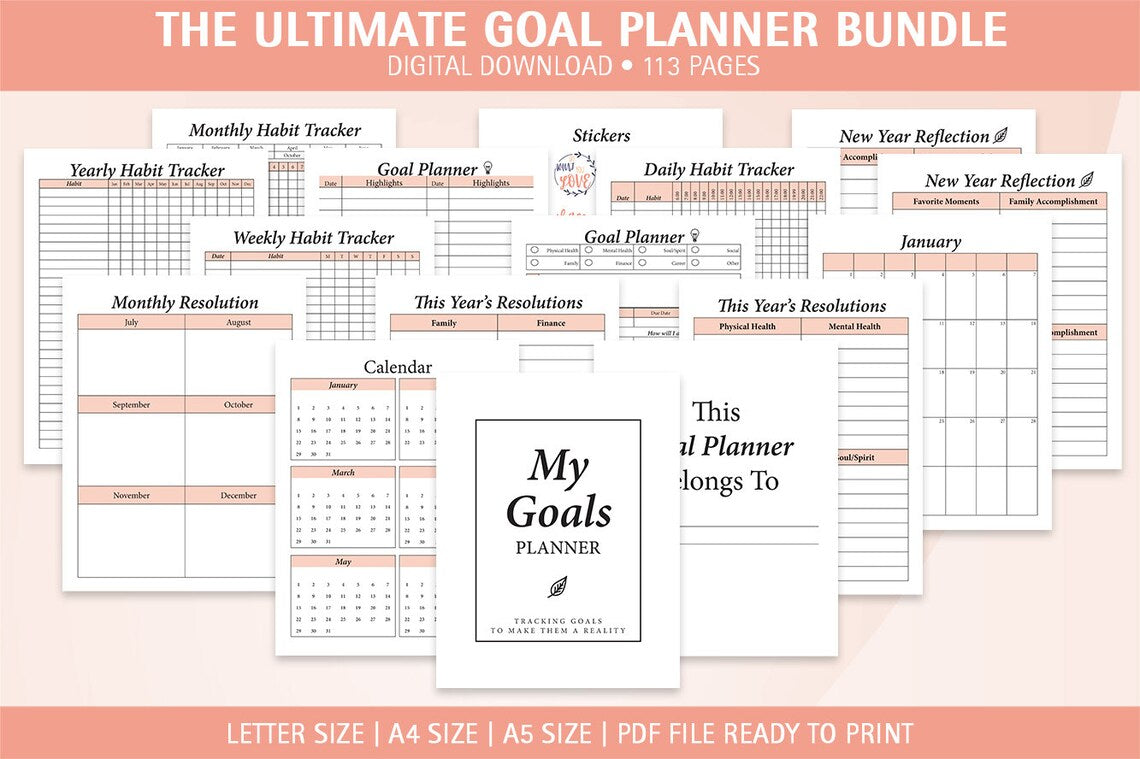 Printable Goal Journal Bundle With Habit Planner and Undated Planner ...