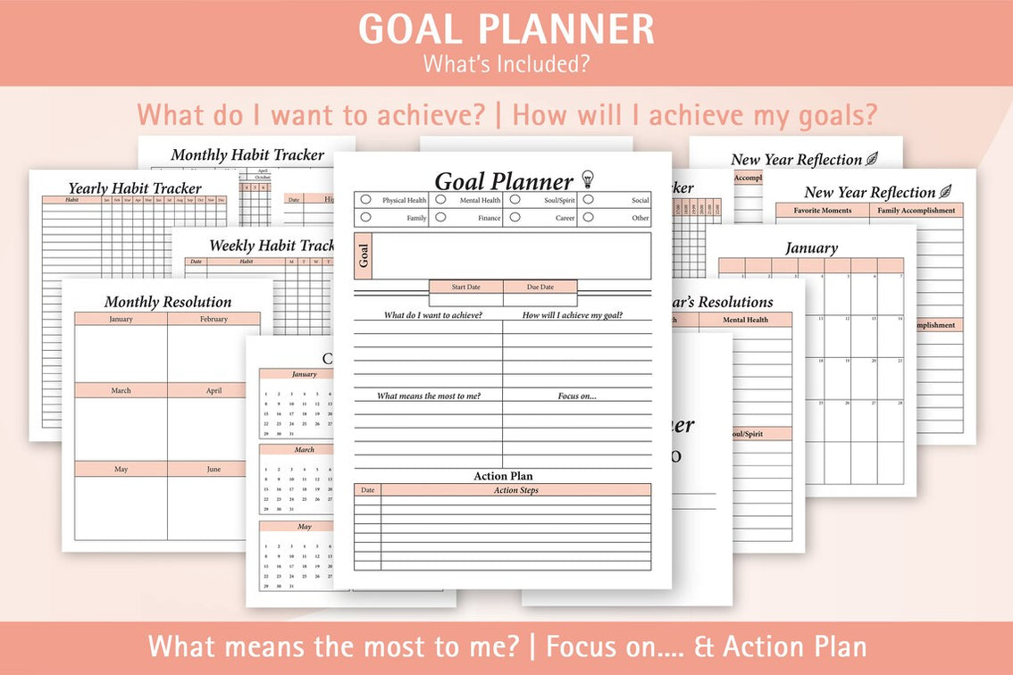 Printable Goal Journal Bundle With Habit Planner and Undated Planner ...