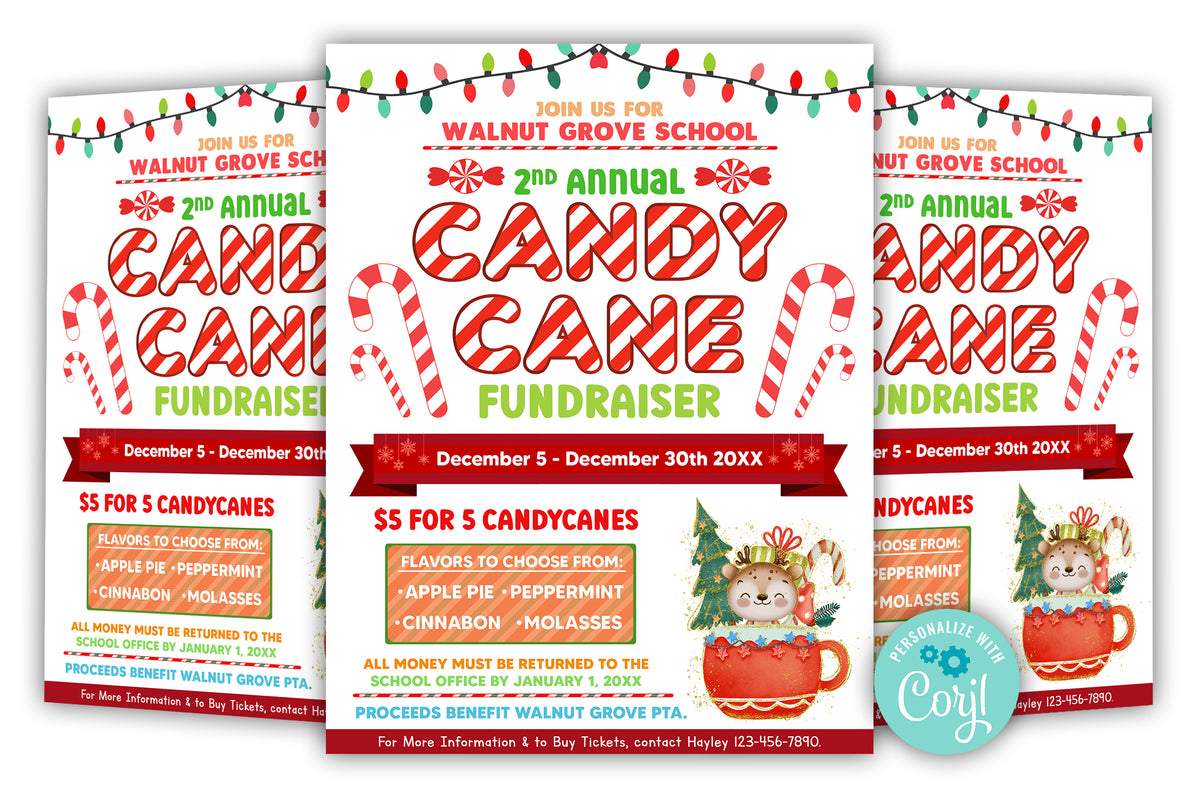 Customizable Candy Cane Flyer Template | Christmas Holiday Fundraiser ...