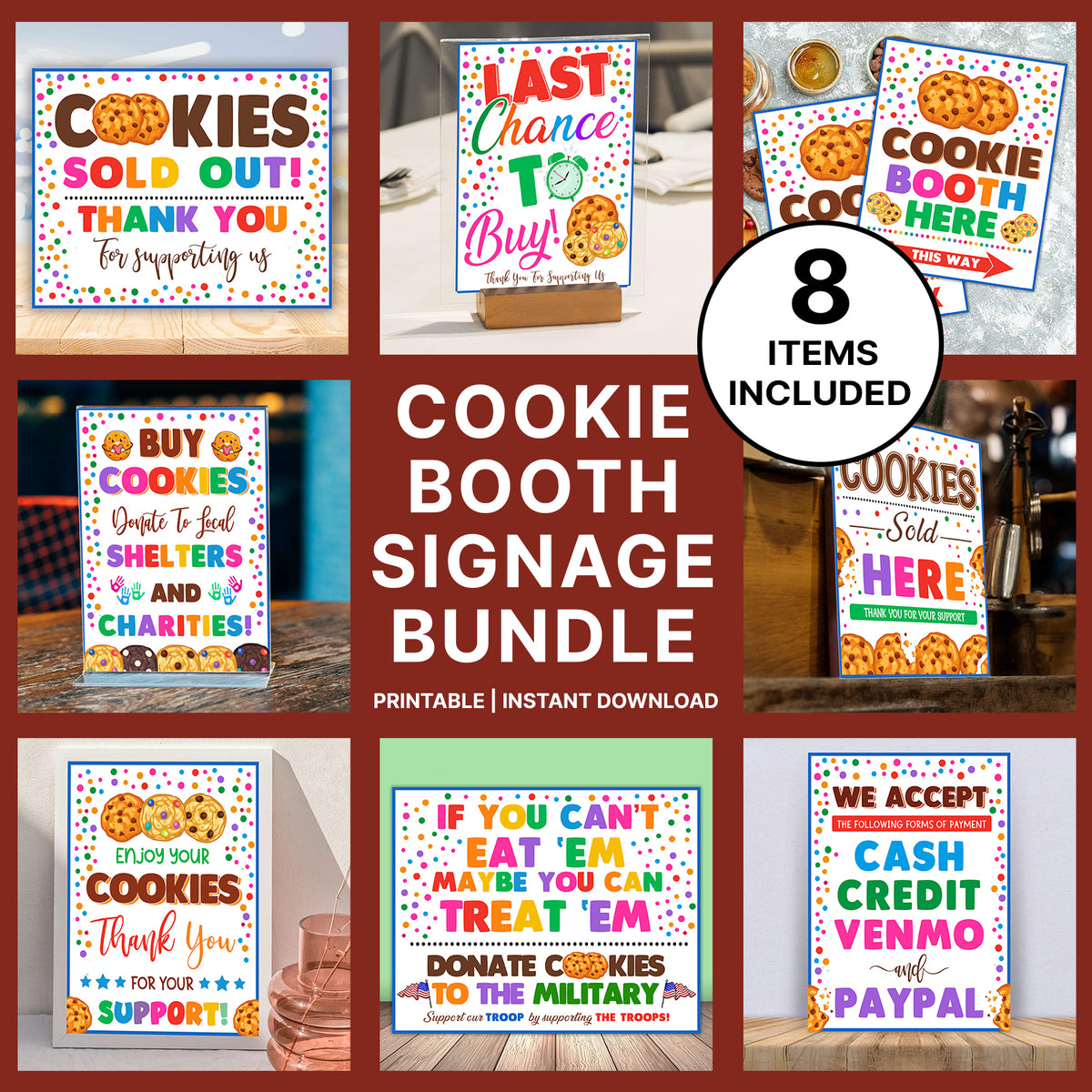 Cookie Booth Signage Bundle | Set of 8 Printable Signs - Posh Park