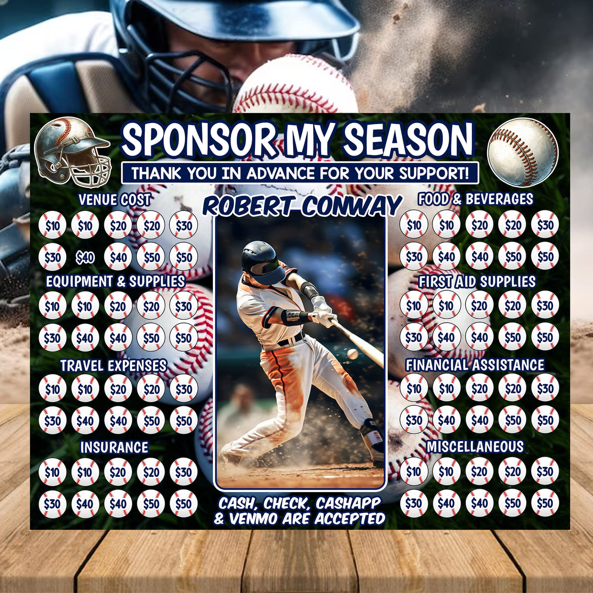 Editable Baseball Pick a Date Donation Calendar Template - Posh Park