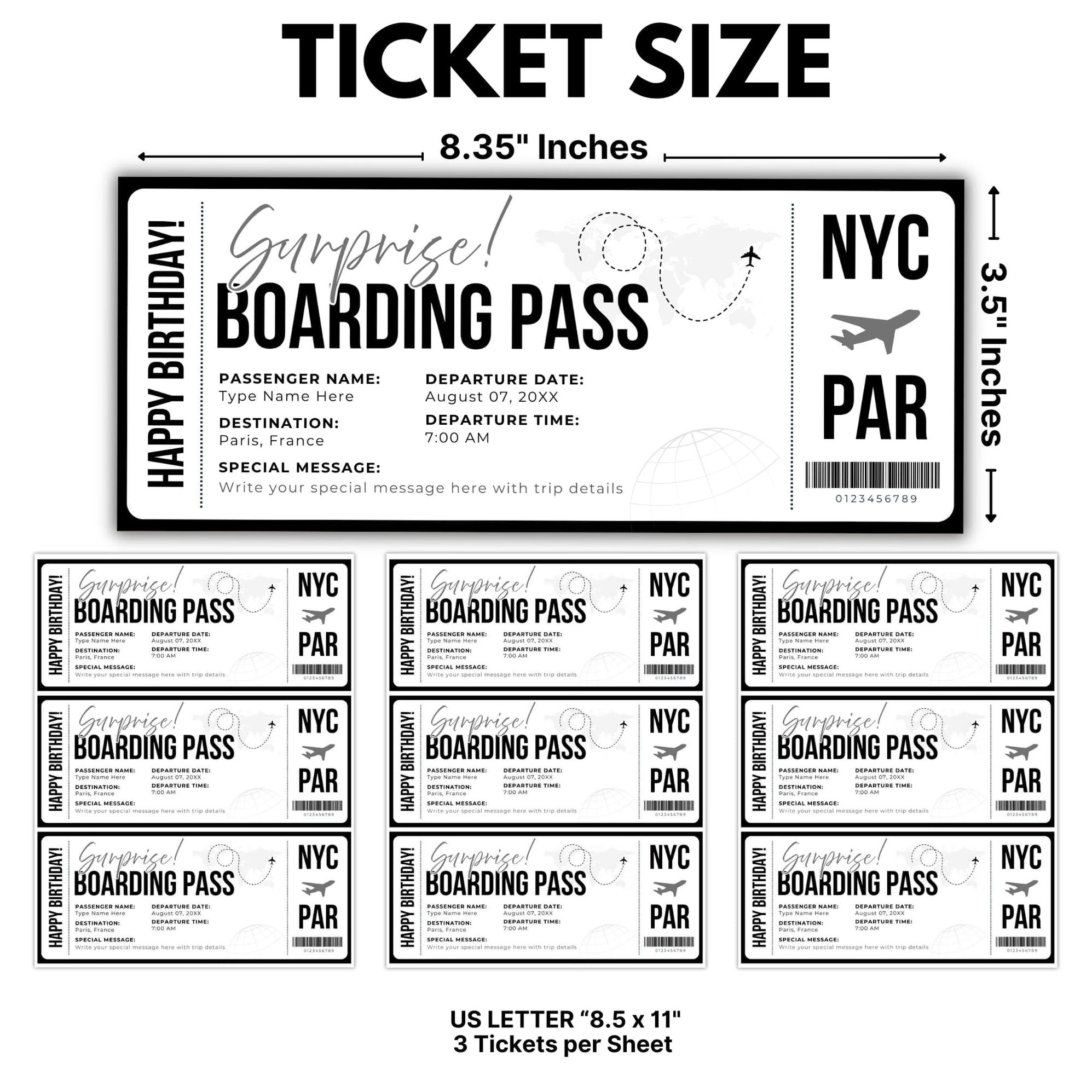 Customization Boarding Pass Trip Ticket Template | Surprise Travel ...