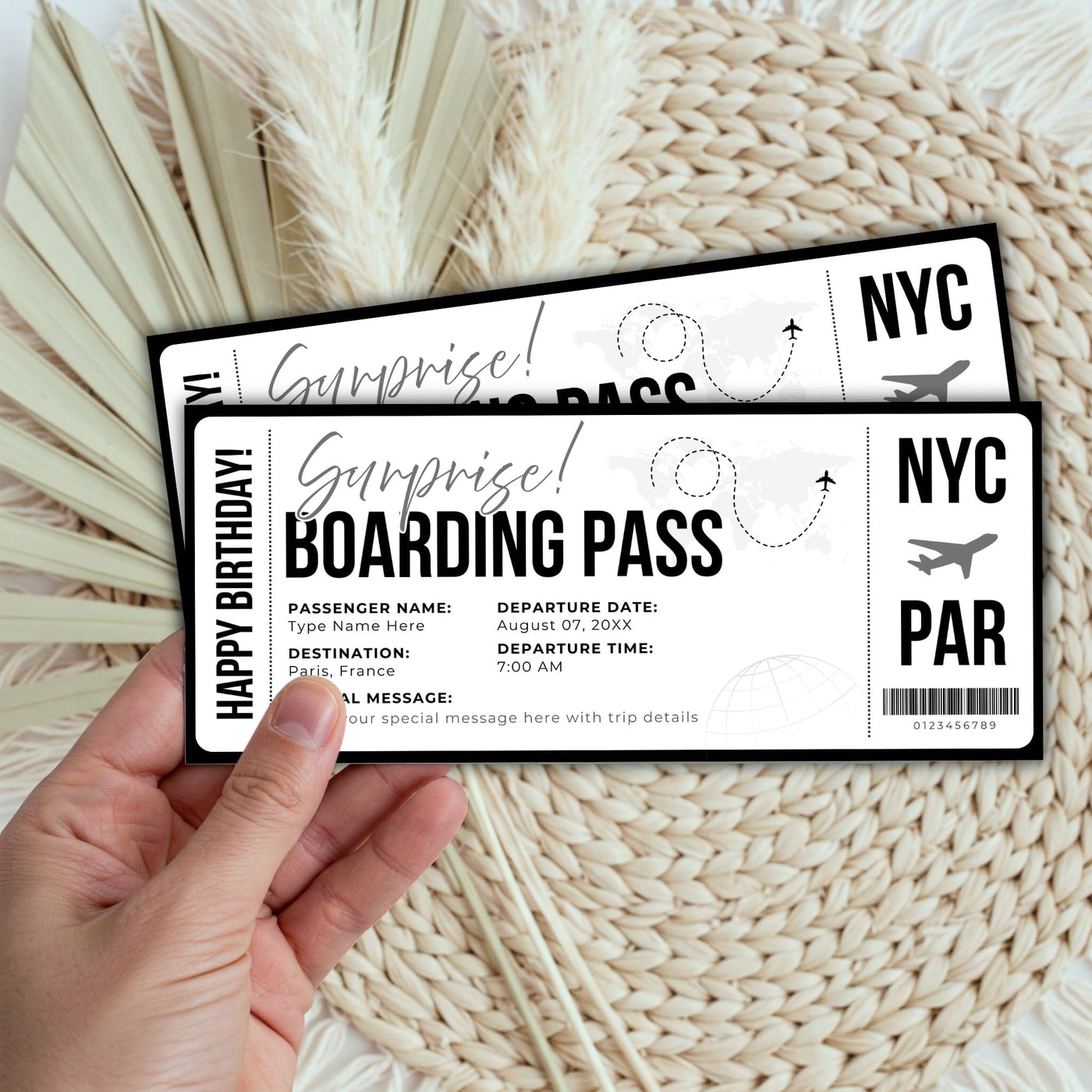 Customization Boarding Pass Trip Ticket Template | Surprise Travel ...