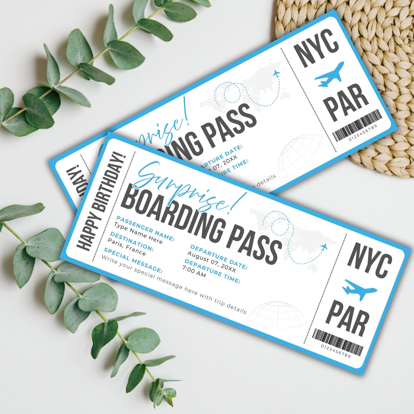 DIY Boarding Pass Ticket Template | Surprise Trip Airplane Ticket Gift ...