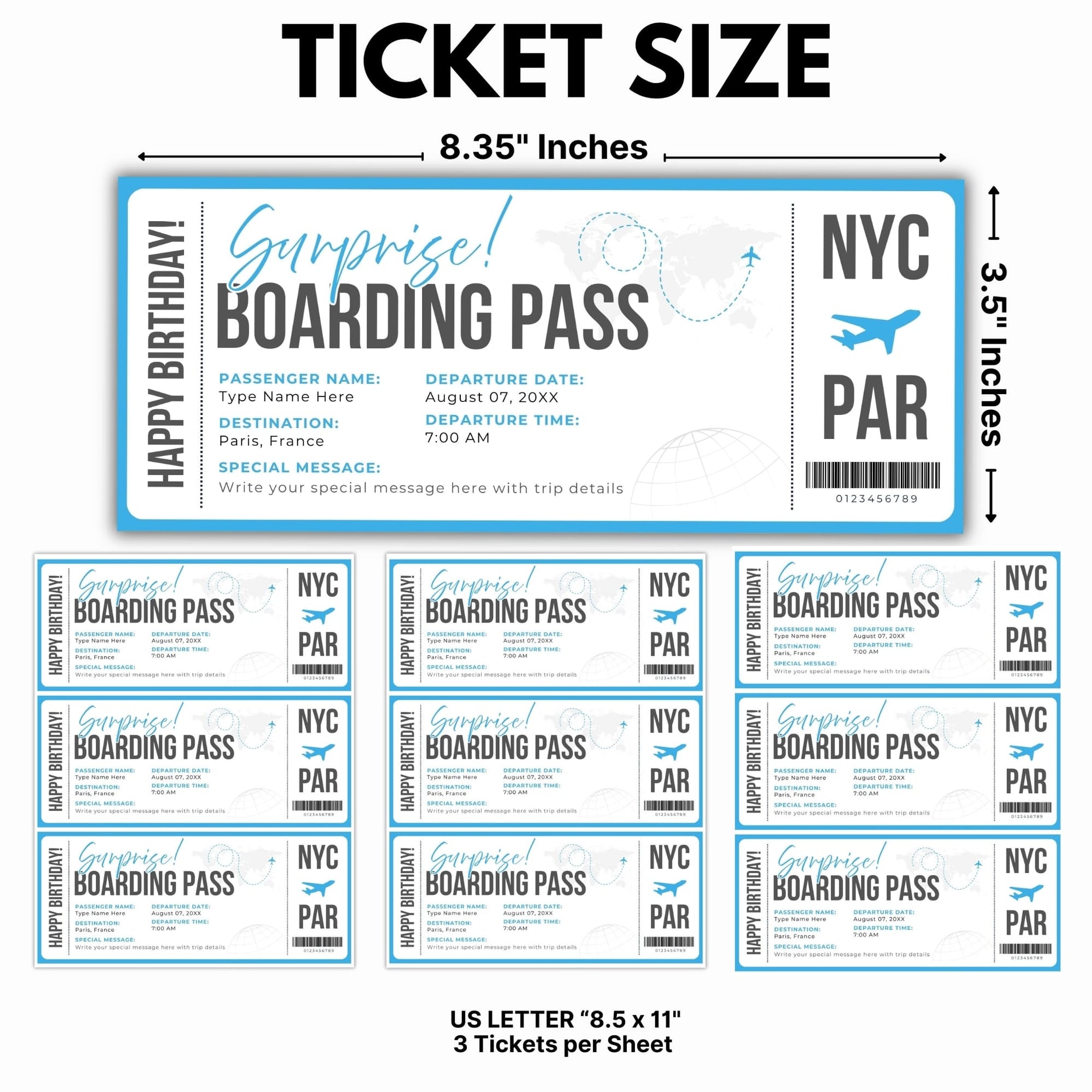 DIY Boarding Pass Ticket Template | Surprise Trip Airplane Ticket Gift ...