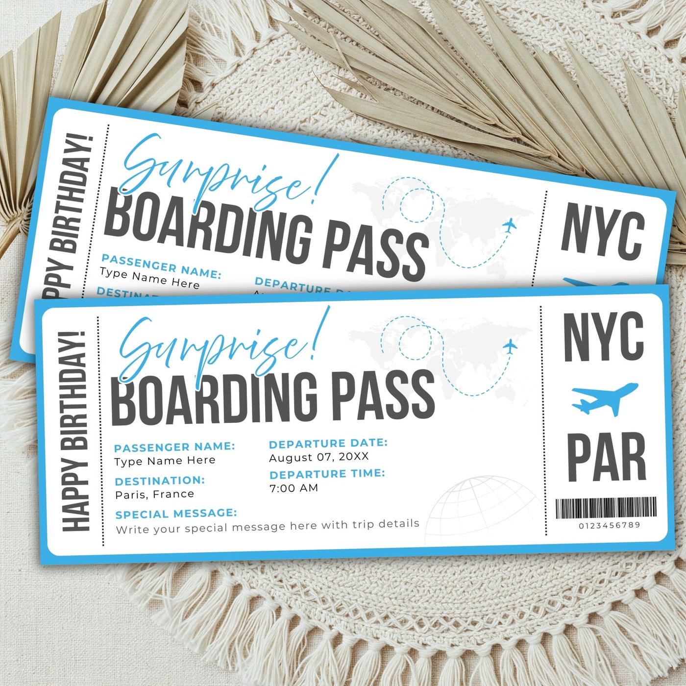 DIY Boarding Pass Ticket Template | Surprise Trip Airplane Ticket Gift ...