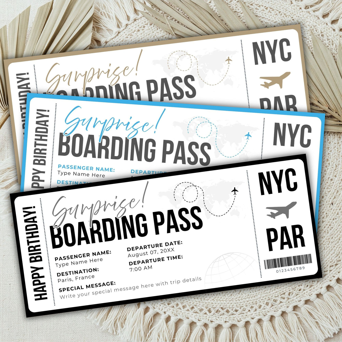 DIY Travel Boarding Pass Ticket Template | Surprise Trip Airplane ...