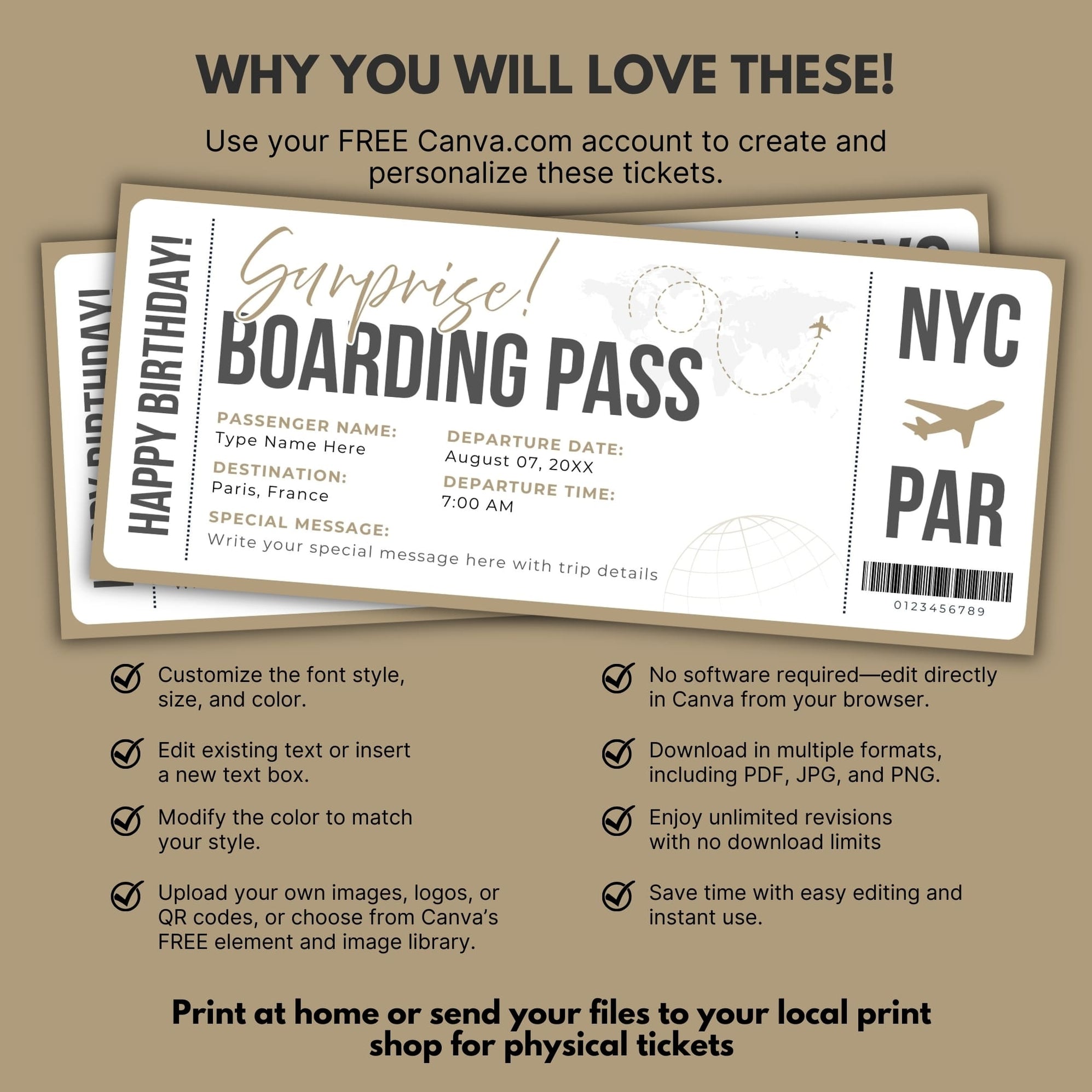 Customization Surprise Trip Gift | Airline Themed Boarding Pass Travel ...