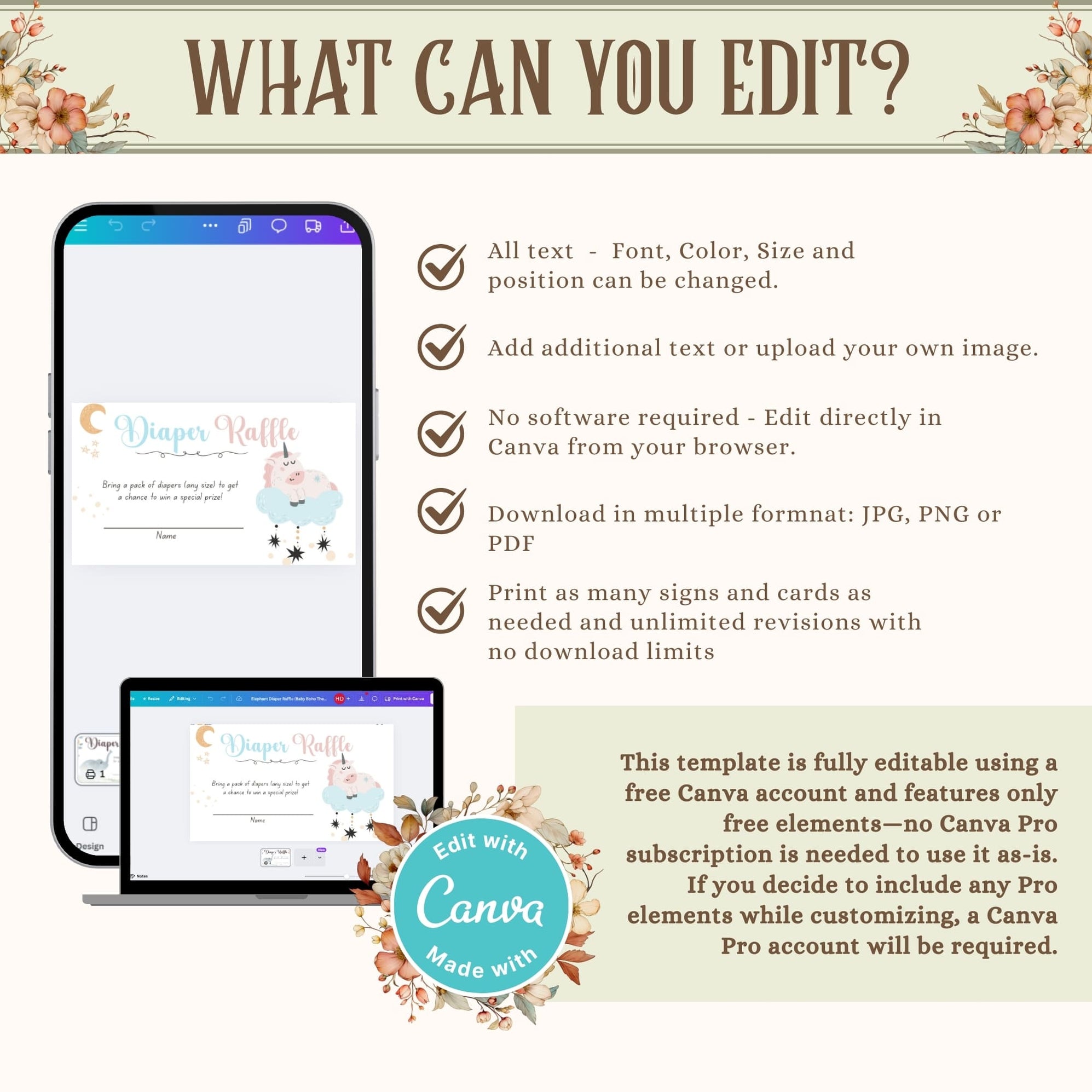 Customizable Unicorn Diaper Raffle Ticket | Unicorn Boho Theme Baby ...