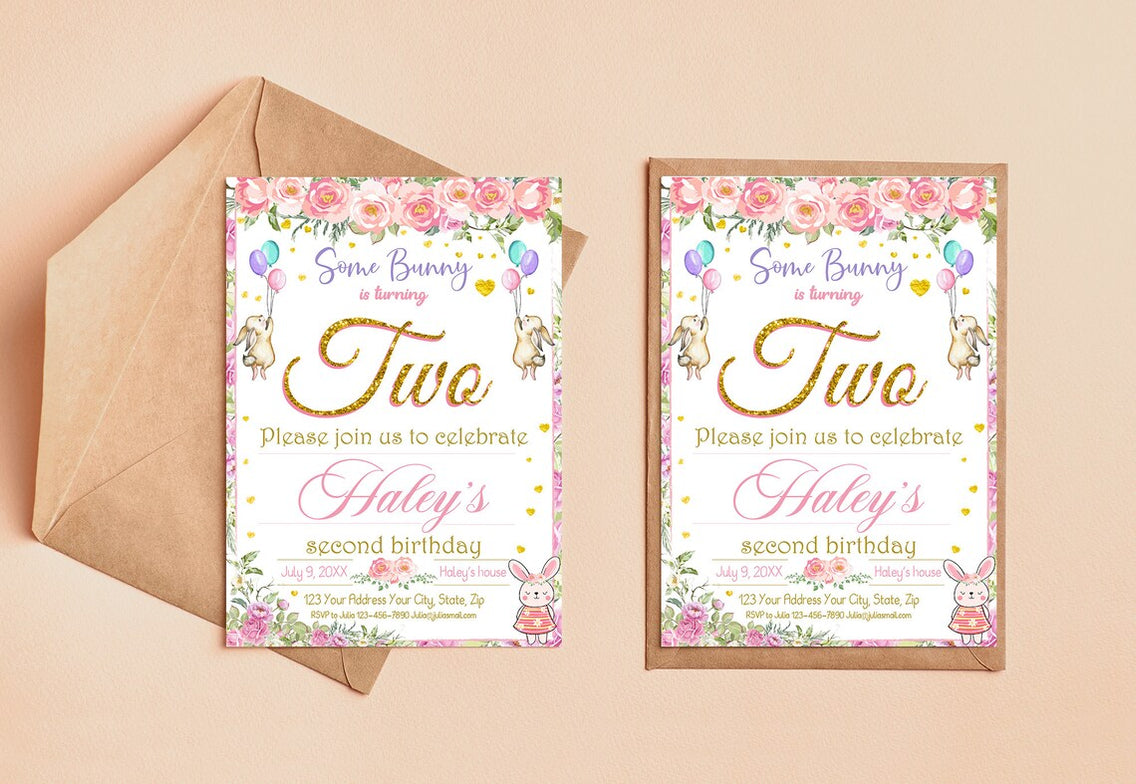 Customizable Some Bunny is Two Birthday Invitation | Second Birthday ...
