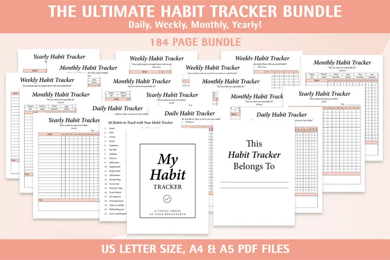 Printable Ultimate Minimalist Habit Tracker Bundle | Yearly Monthly ...