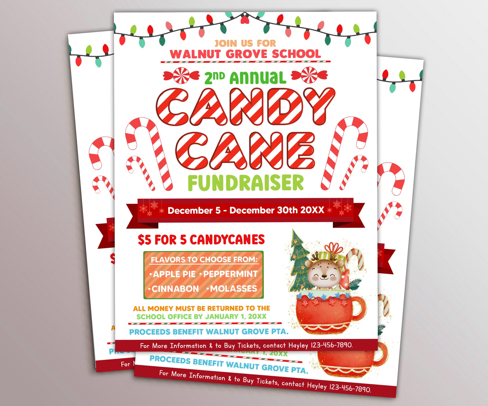 Customizable Candy Cane Flyer Template | Christmas Holiday Fundraiser ...