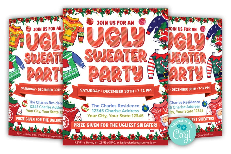 Customizable Ugly Sweater Party Invitation Flyer | Ugly Sweater Contest ...