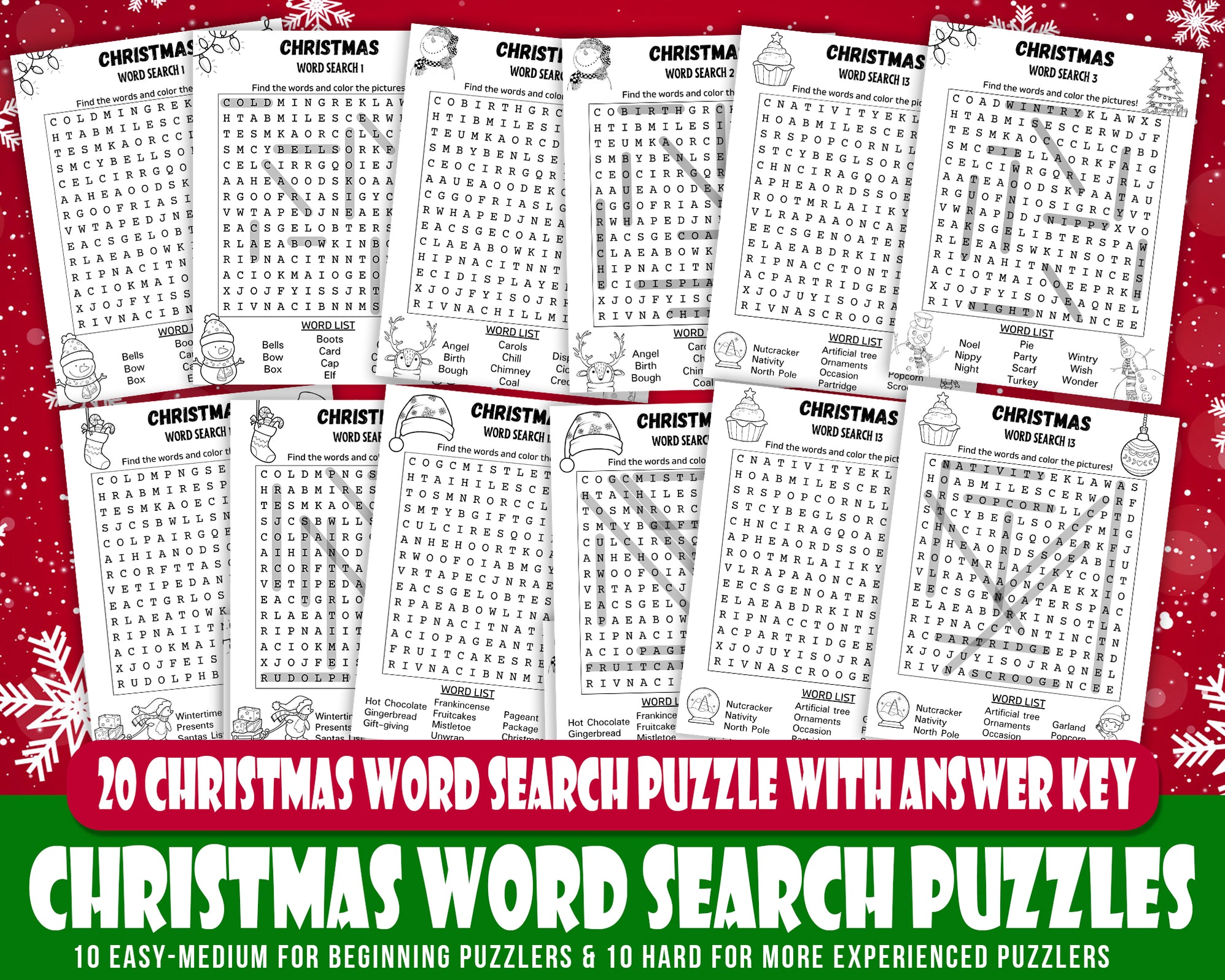PDF 20 Christmas Word Search Puzzle For Kid, Printable Fun Christmas P ...