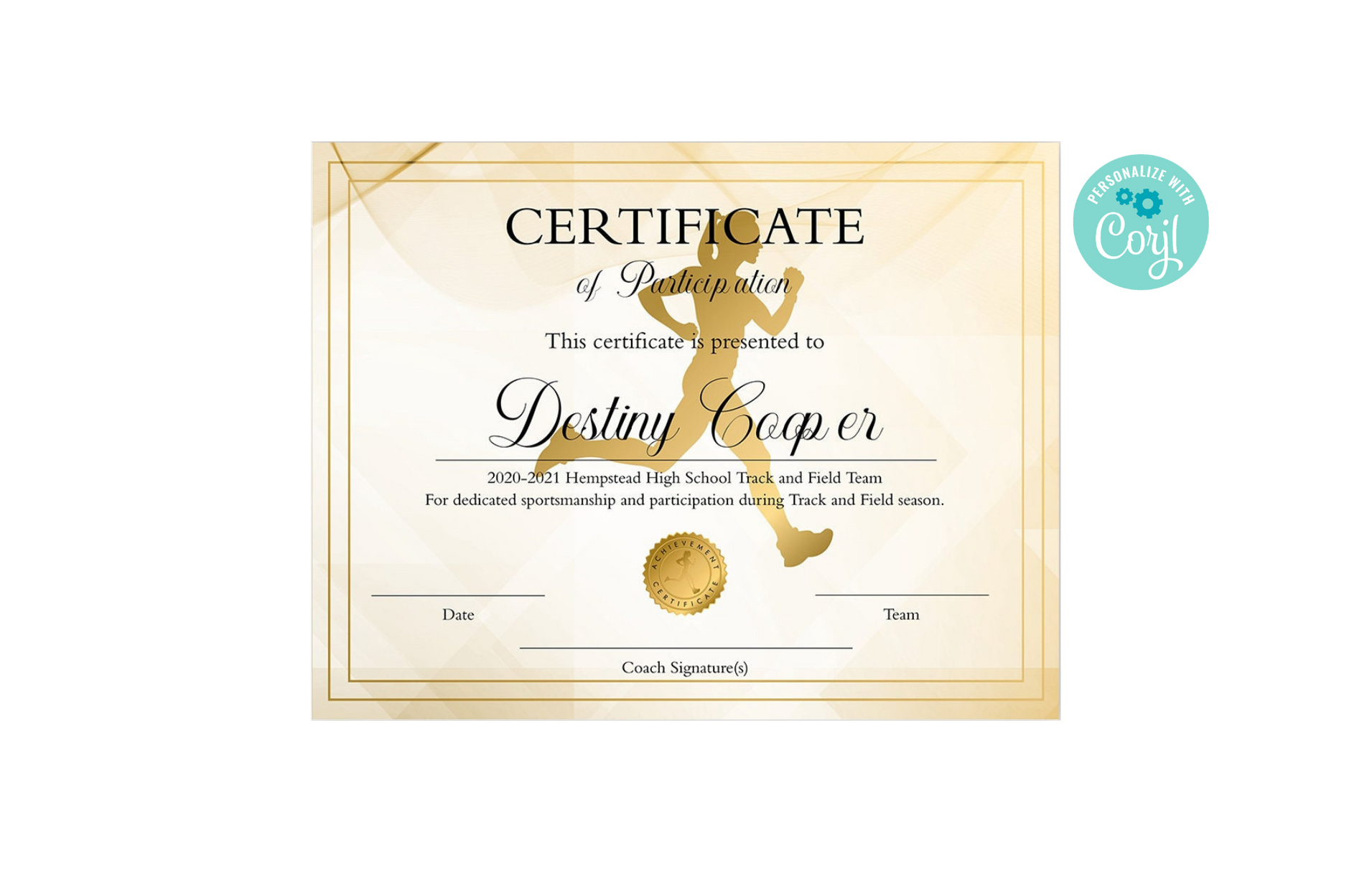 Editable Girls Cross Country Certificate Template, Girls Cross Country ...