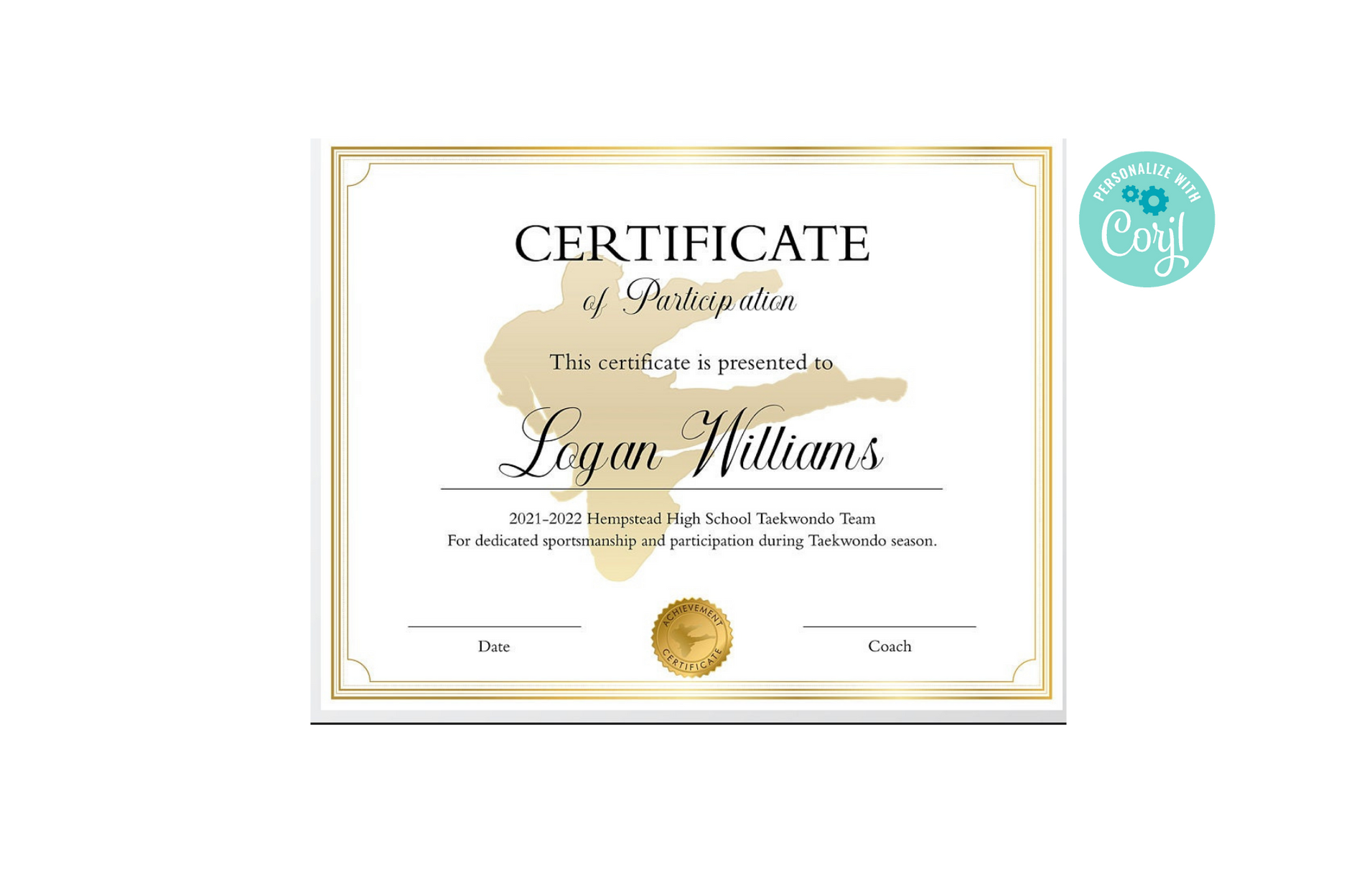 Editable Karate Certificate Template, DIY Karate Participation Award ...