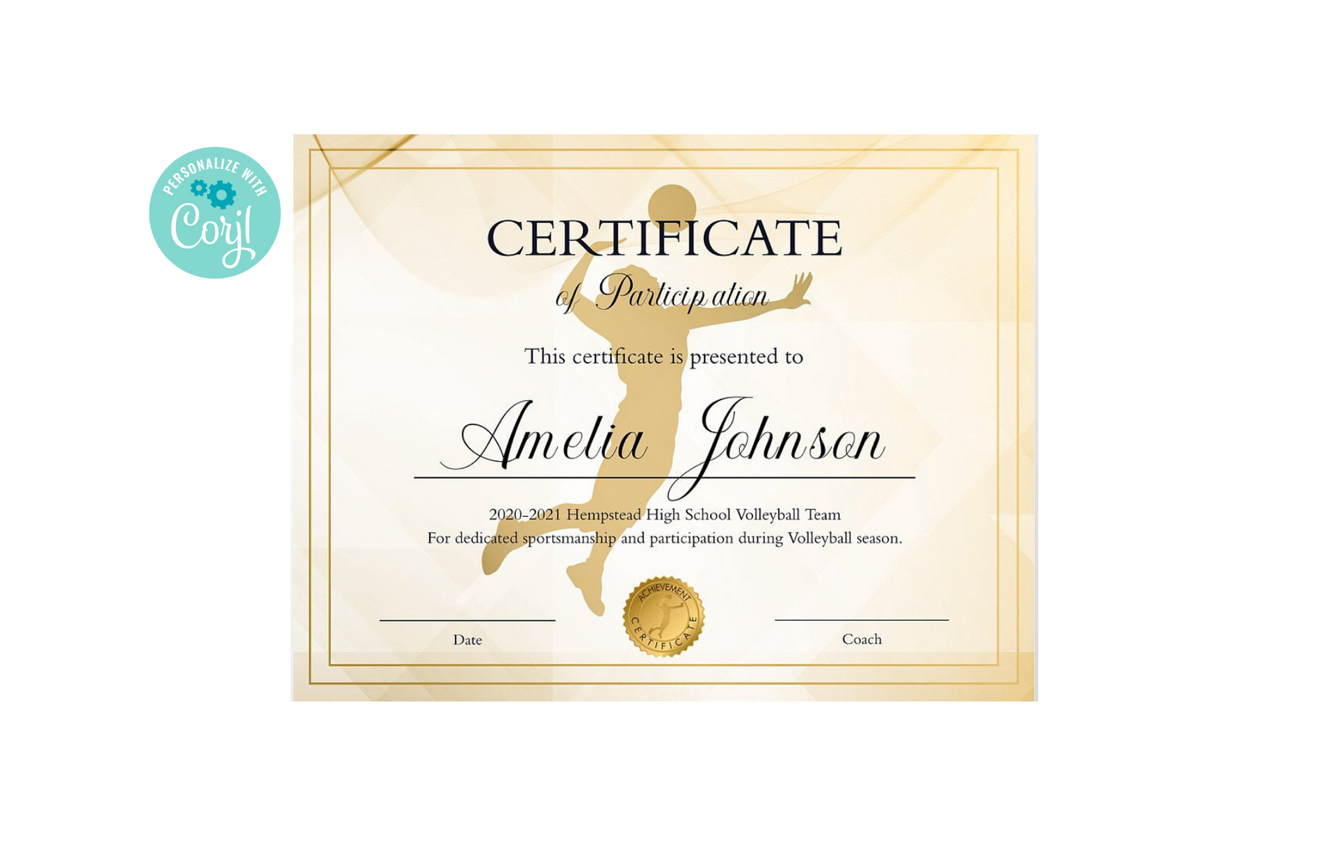 Editable Girls Volleyball Certificate Template, Downloadable Girls Vol ...