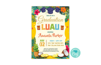Editable Luau Graduation Invitation, Luau Party Invites, Tropical Grad ...