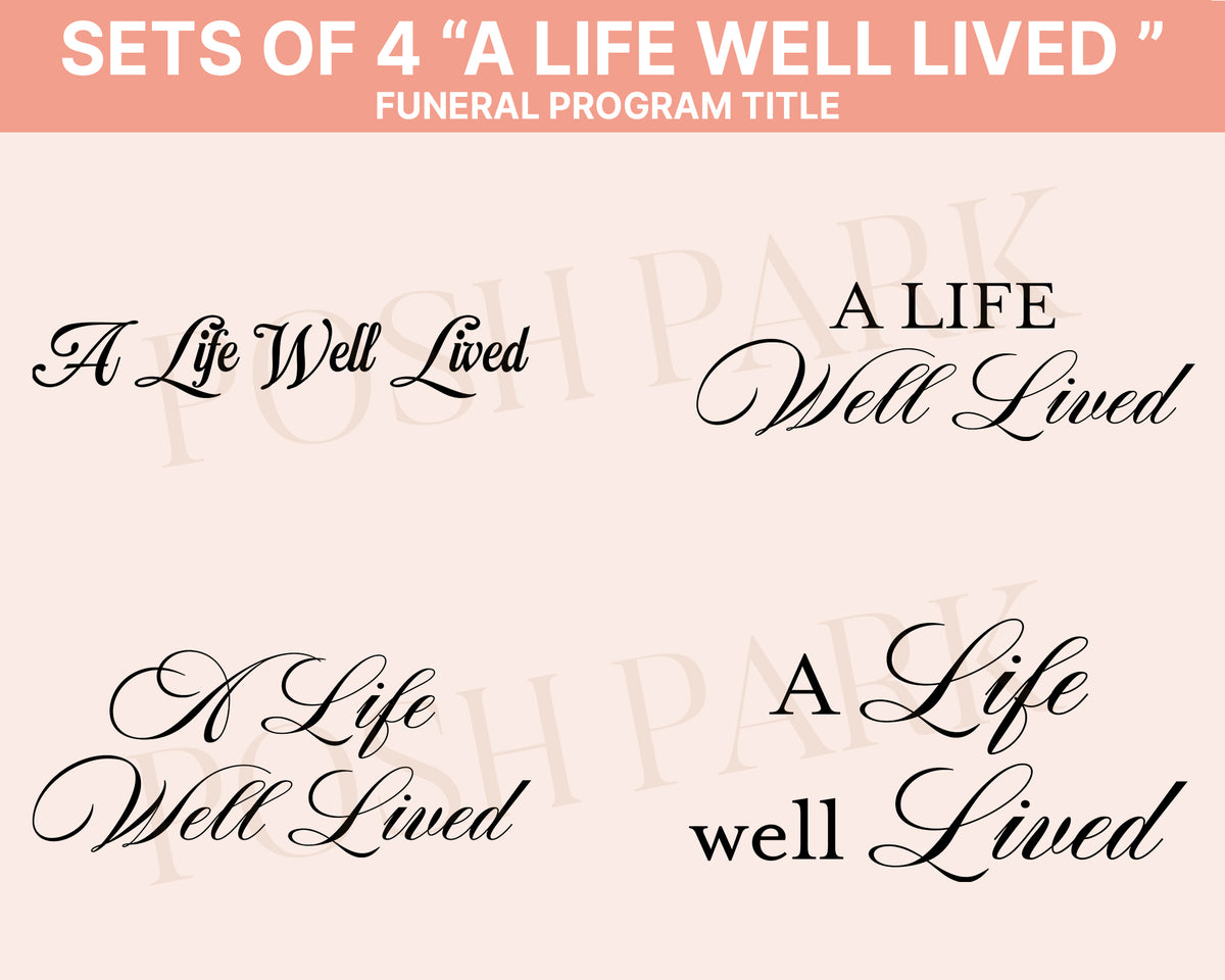 Sets of 4 A Life Well Lived Funeral Program Header | Transparent Pre ...