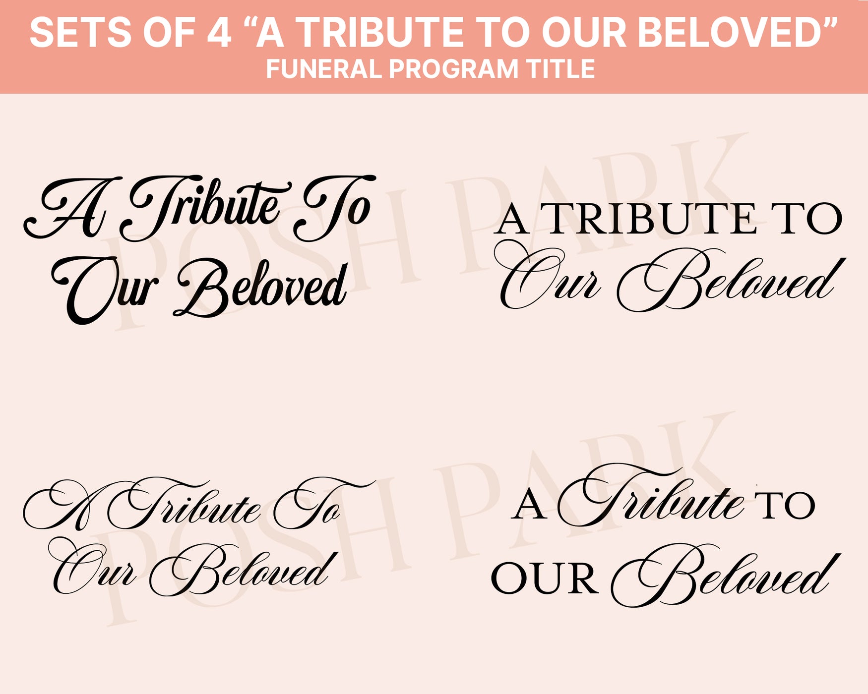 Set of 4 A Tribute To Our Beloved Funeral Word Art Title | Transparent ...