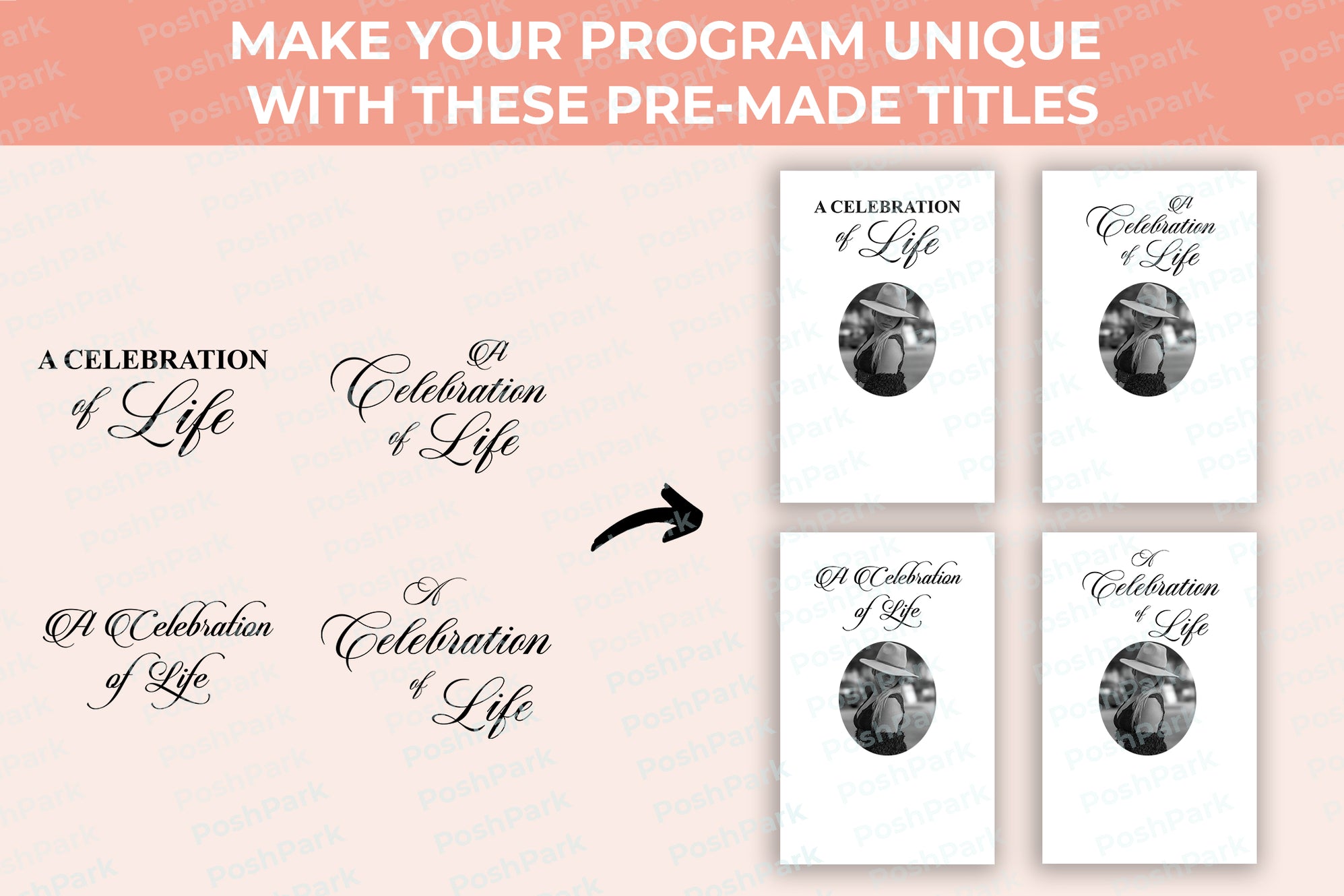 A Celebration of Life Funeral Program Word Art Titles Sets of 4, Trans ...