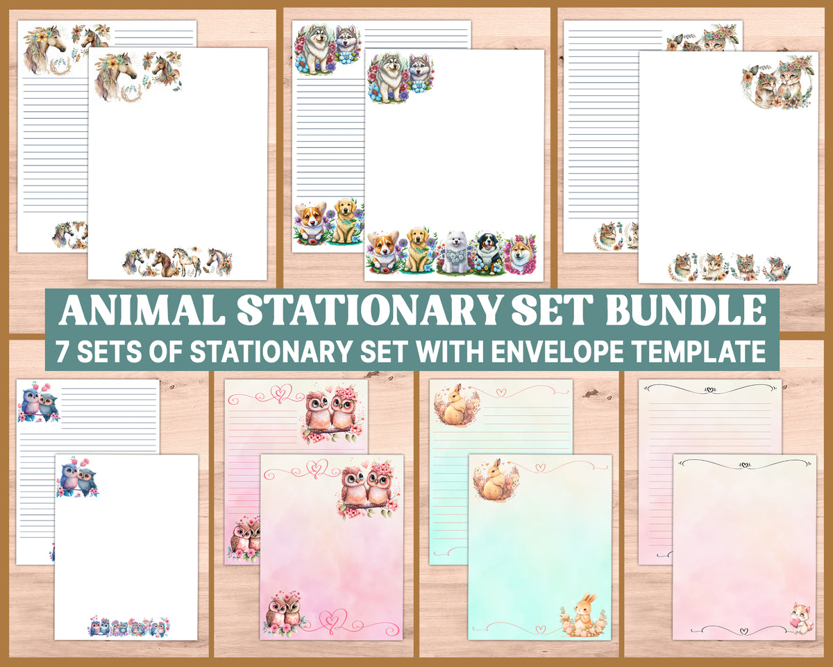 59 Piece Printable Animal Stationary Bundle | Digital Writing Kit ...