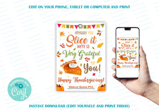 Editable Pumpkin Pie Thanksgiving Gift Tags, DIY Any Way You Slice It ...