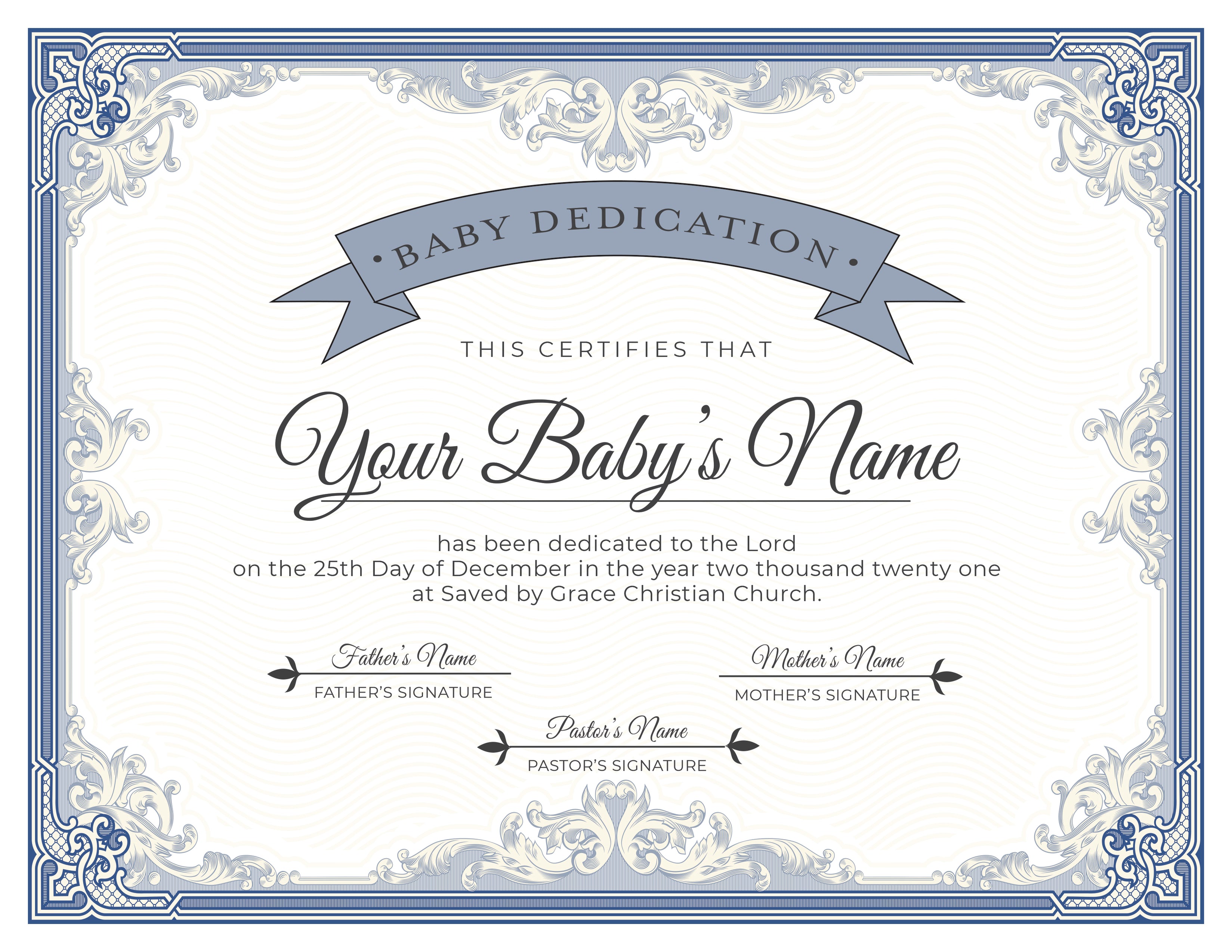 DIY Editable Blue & Pink Baby Dedication Certificate Template BUNDLE ...