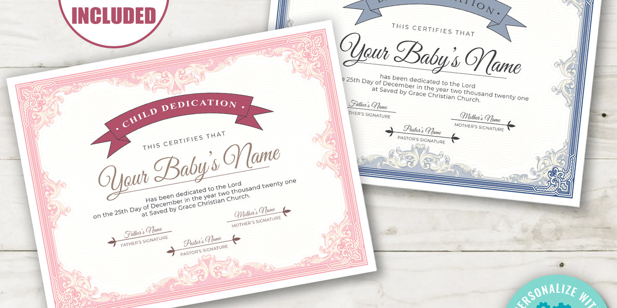 DIY Editable Blue & Pink Baby Dedication Certificate Template BUNDLE ...