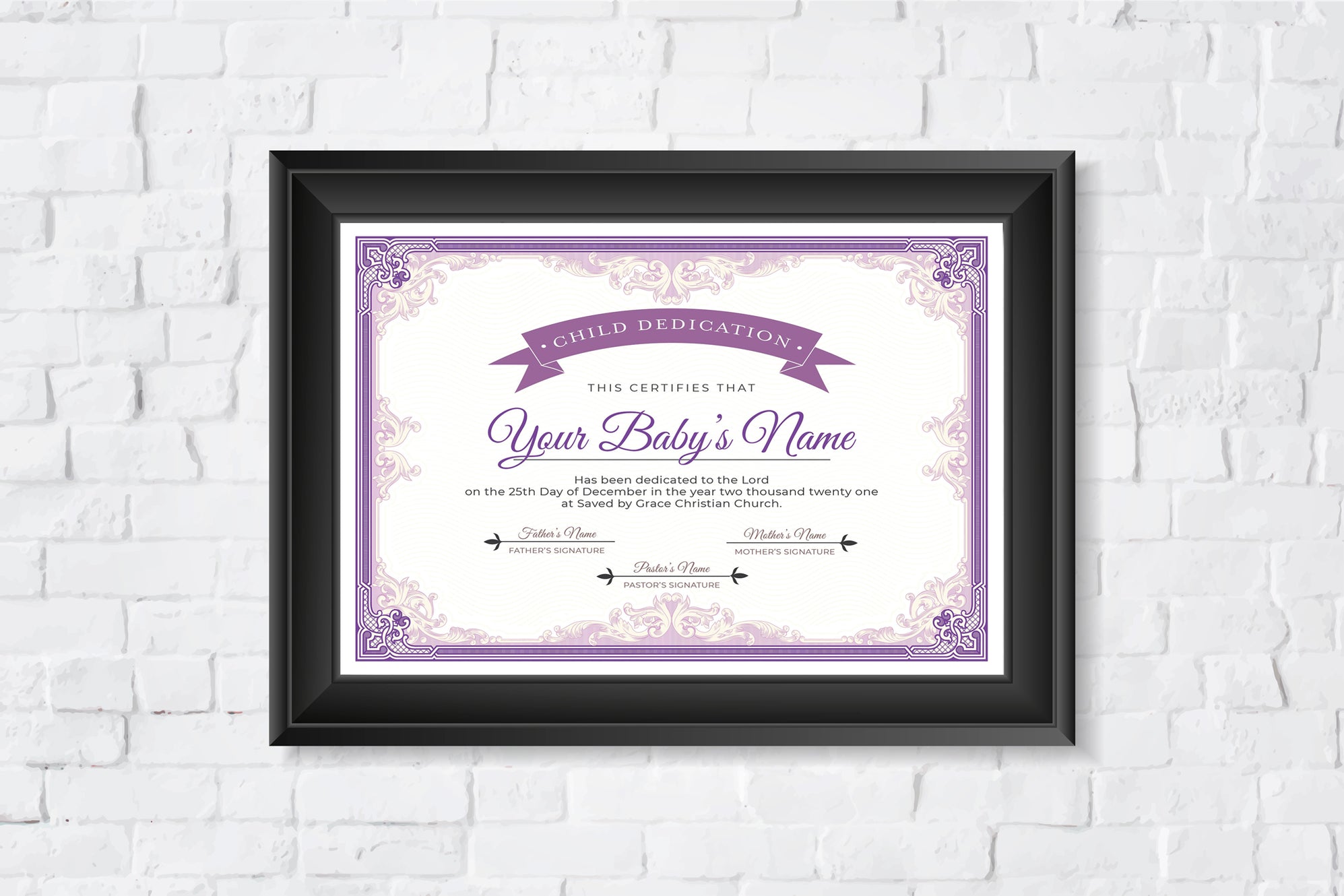 DIY Child Dedication Certificate, Editable Purple Lavender Baby Dedica ...