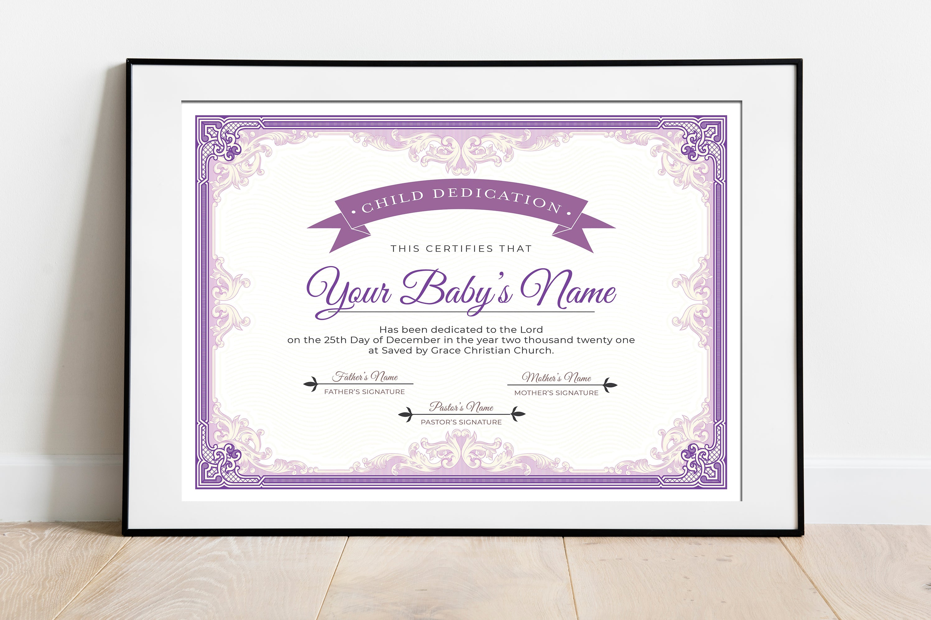 DIY Child Dedication Certificate, Editable Purple Lavender Baby Dedica ...