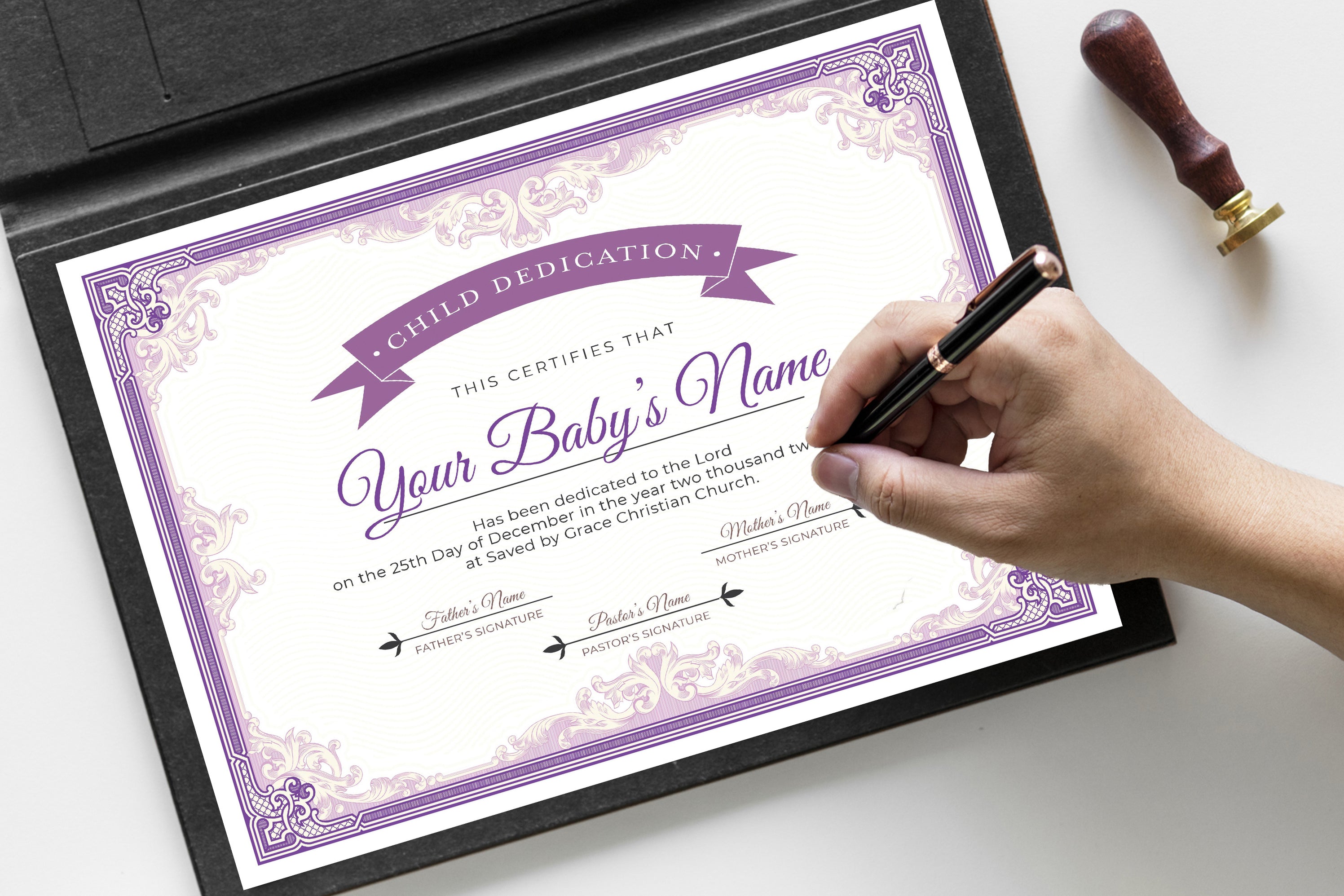 DIY Child Dedication Certificate, Editable Purple Lavender Baby Dedica ...