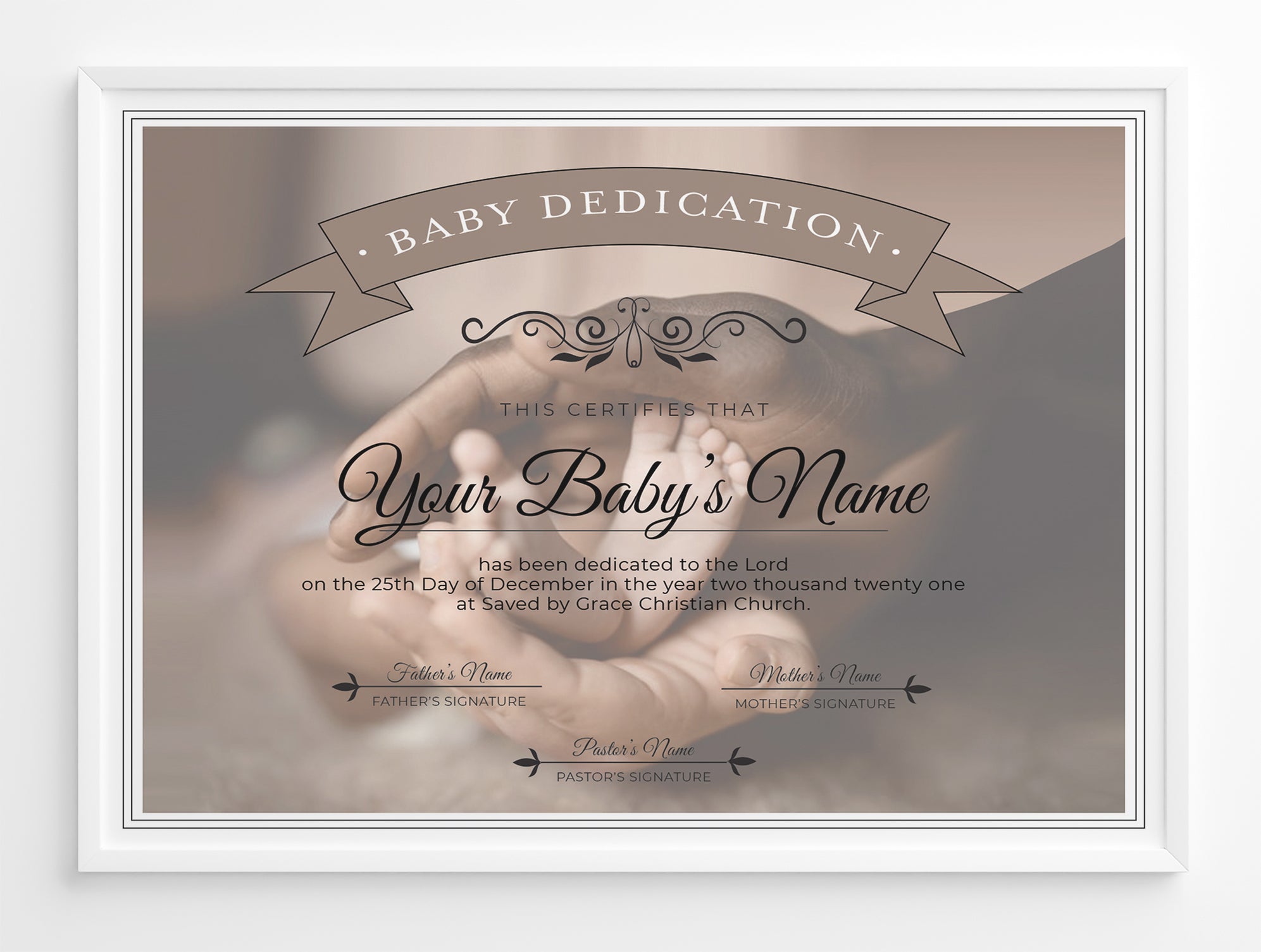 Editable Baby Dedication Certificate Template Brown - Posh Park