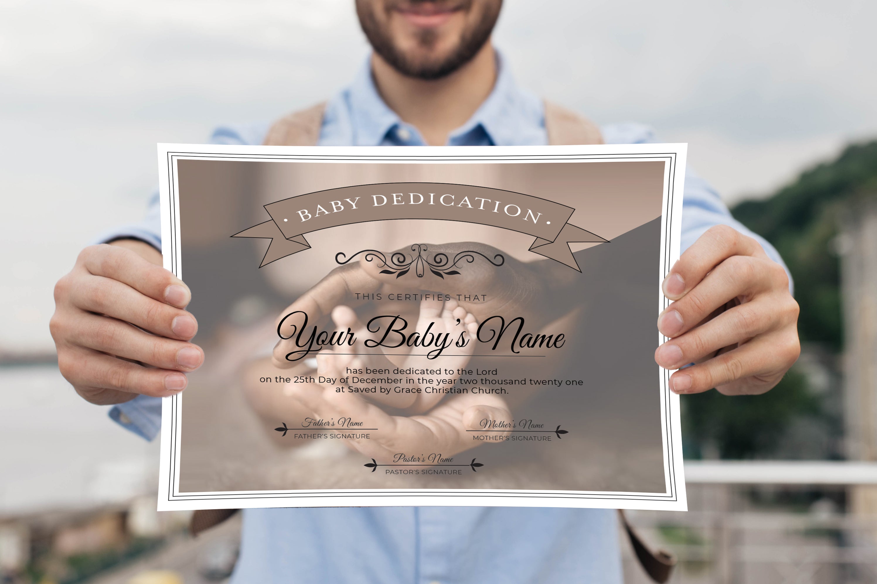 Editable Baby Dedication Certificate Template Brown - Posh Park