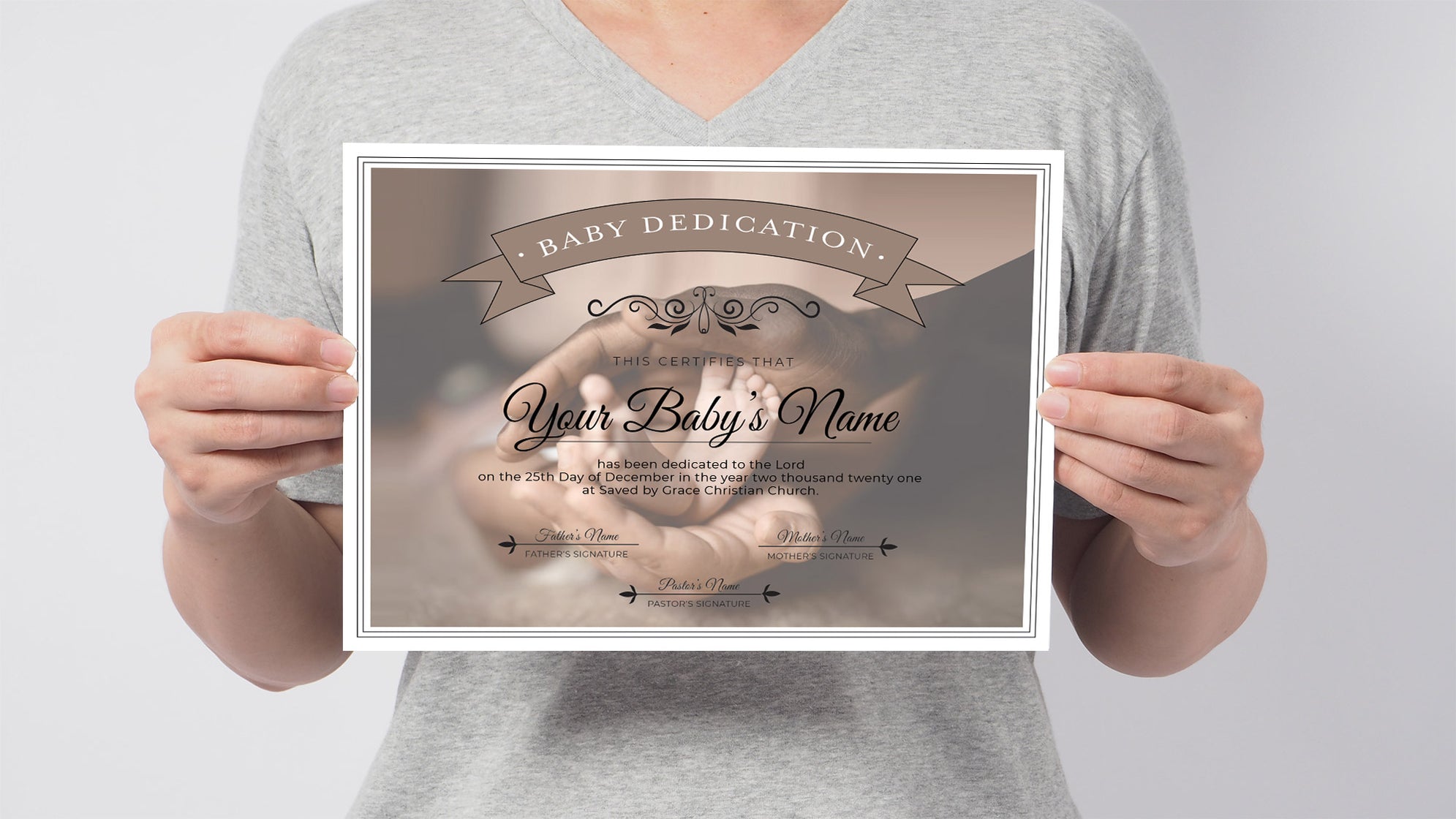 Editable Baby Dedication Certificate Template Brown - Posh Park