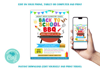 Editable Back To School Bbq Picnic Party Invitation Flyer Template ...