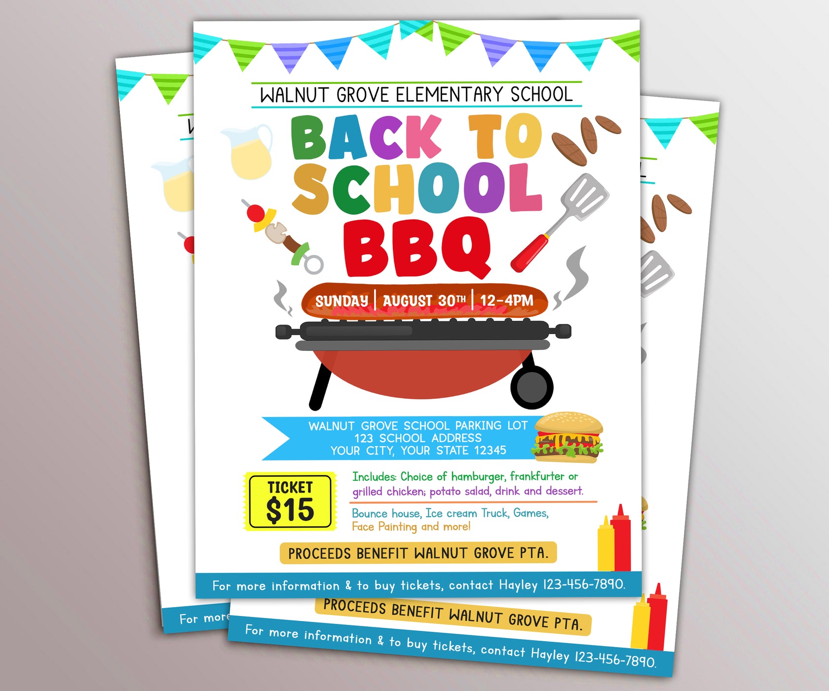Editable Back To School Bbq Picnic Party Invitation Flyer Template ...