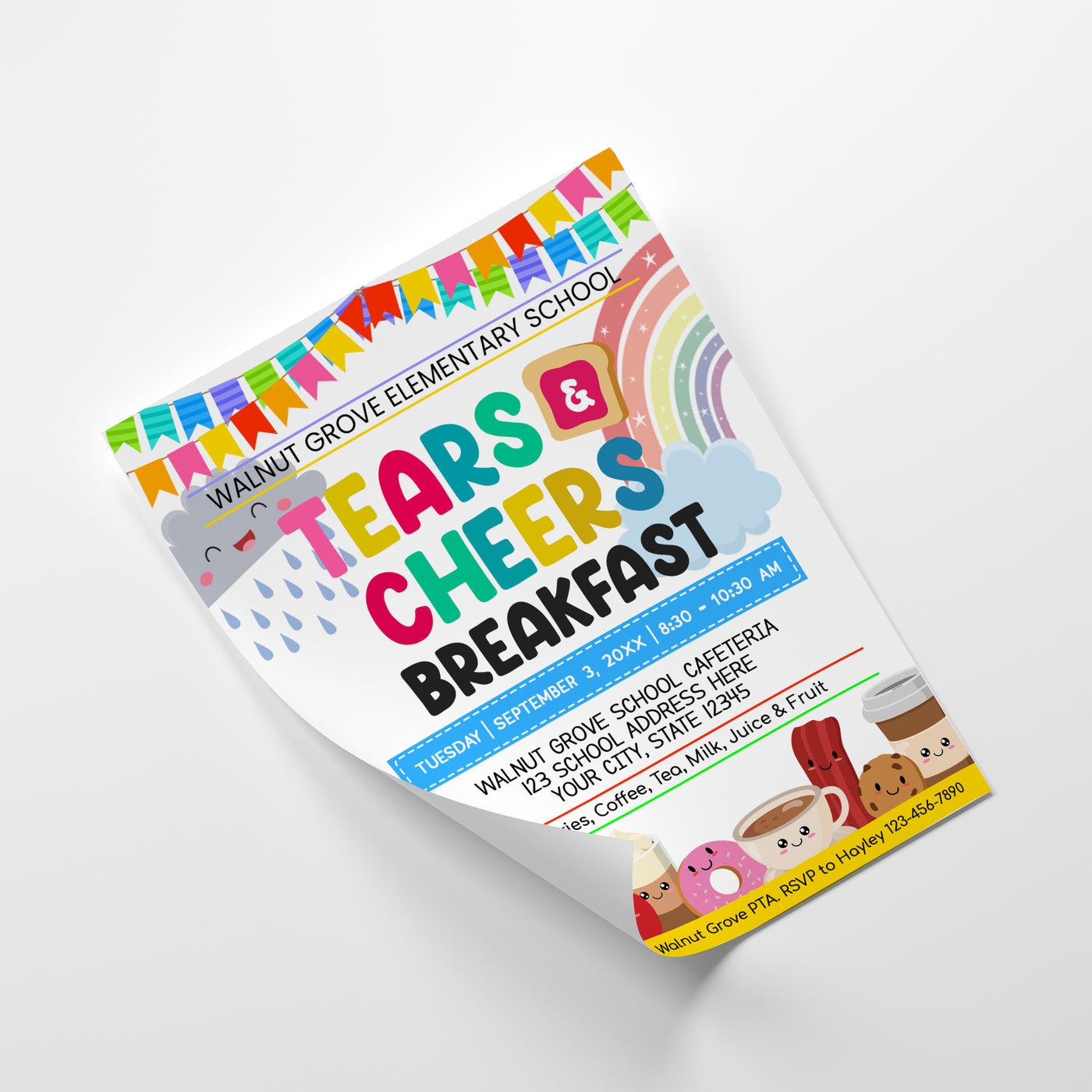 Tears and Cheers Breakfast Invitation Template, Editable Back To Schoo ...