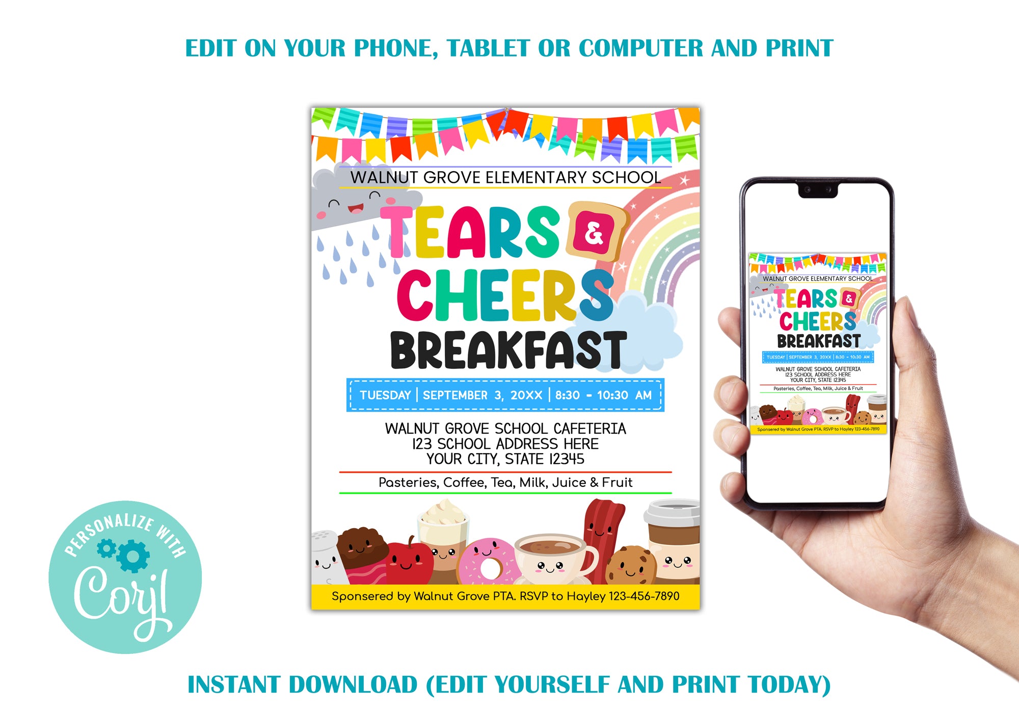 Tears and Cheers Breakfast Invitation Template, Editable Back To Schoo ...