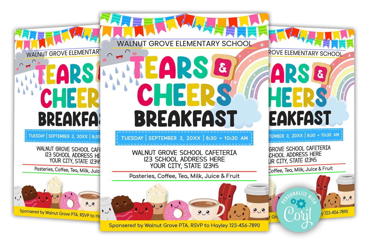 Tears and Cheers Breakfast Invitation Template, Editable Back To Schoo ...