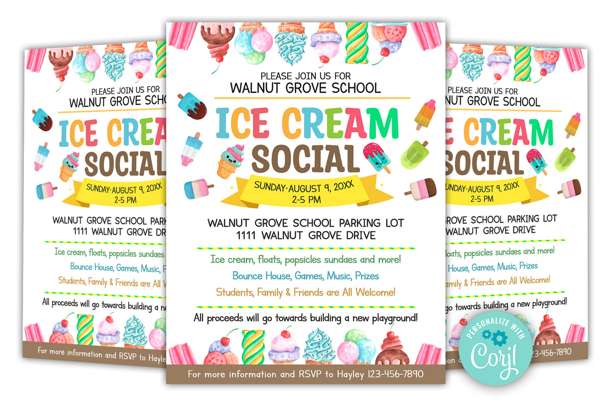 Ice Cream Social Flyer, Summer Ice Cream Popsicle Party Invite — Posh Park