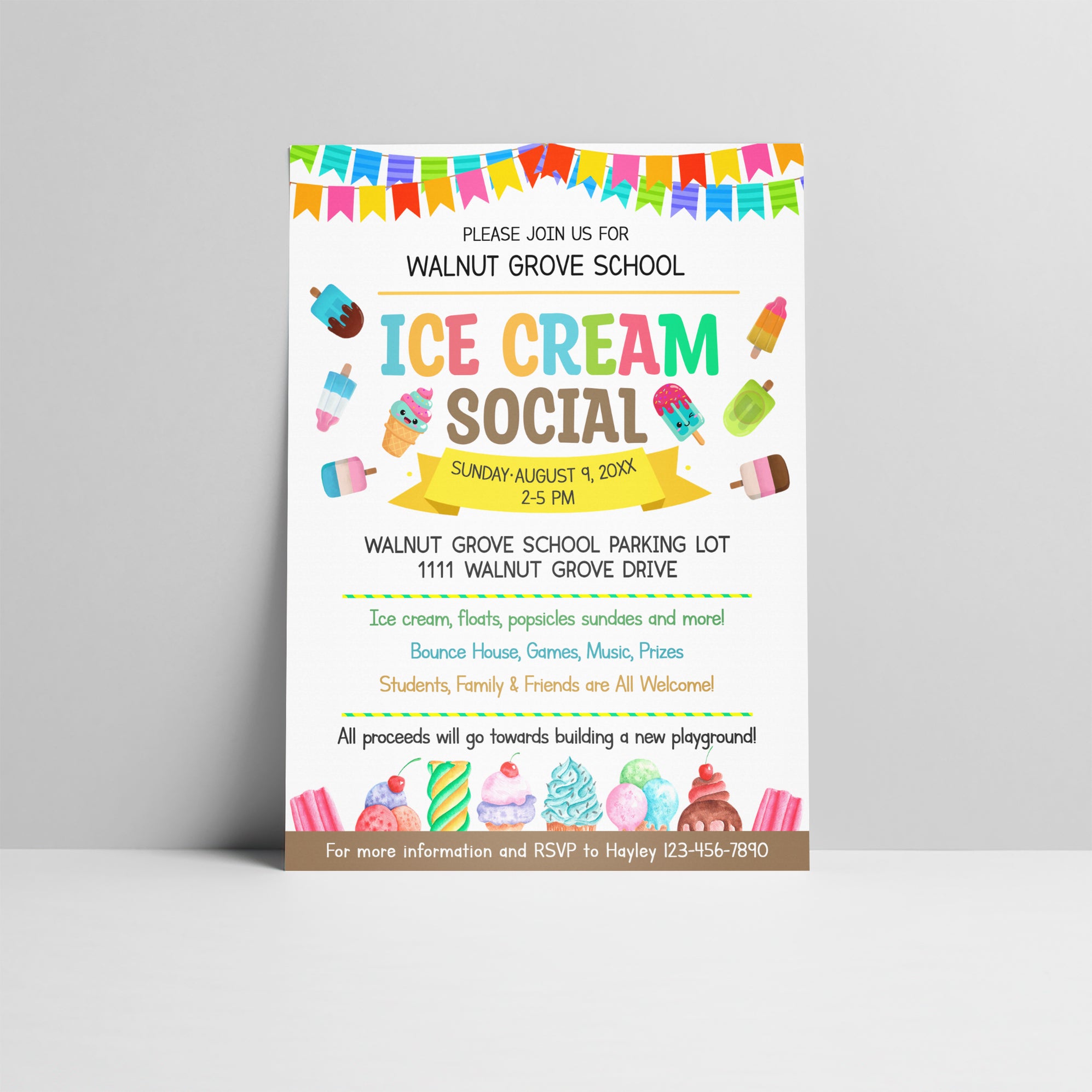 Summer Ice Cream Social Flyer, Editable Ice Cream Party Watercolor Fly ...